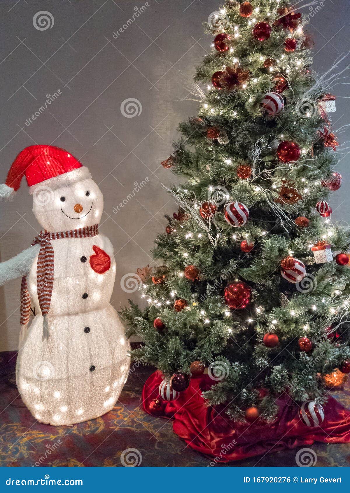 Snow Man and Christmas Tree Stock Photo - Image of holiday, celebration ...