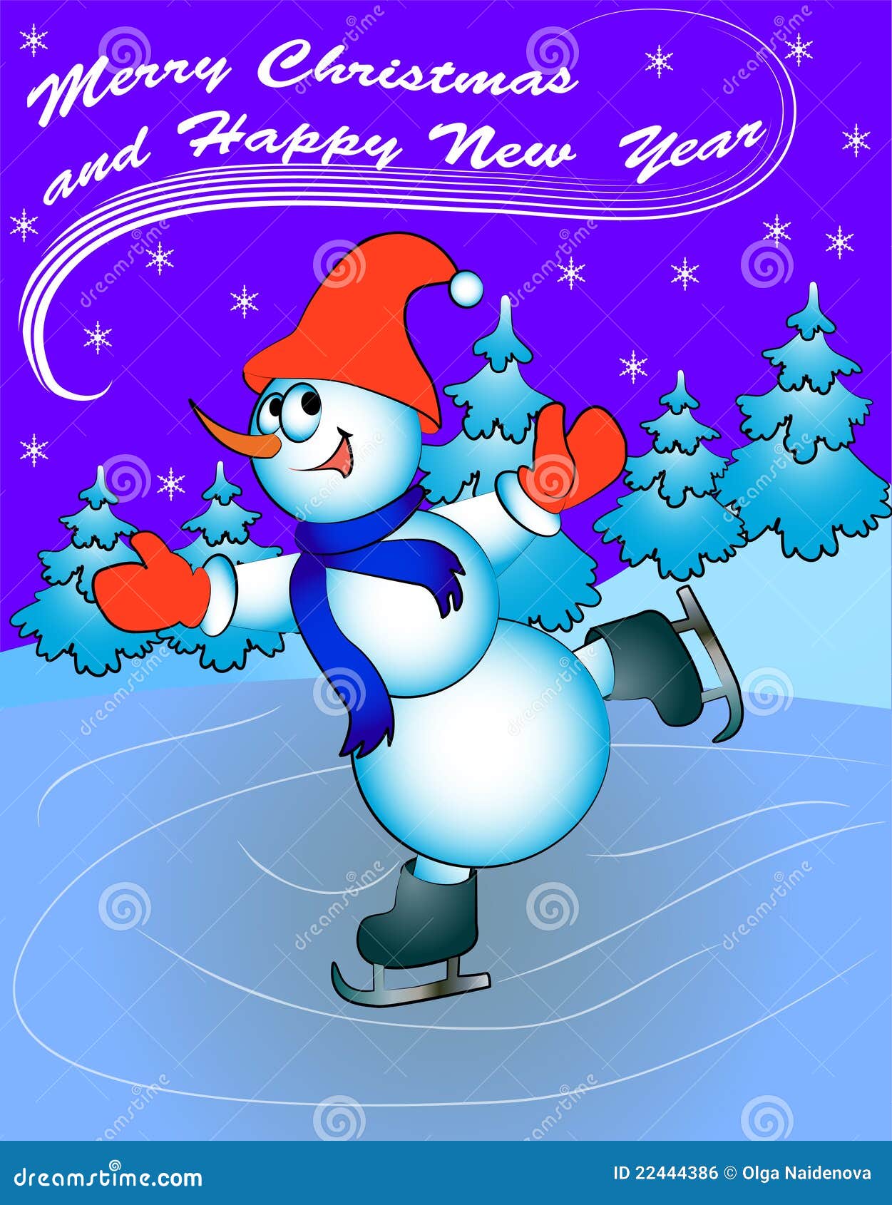 Snow Man on Skates with Congratulations Stock Vector - Illustration of ...