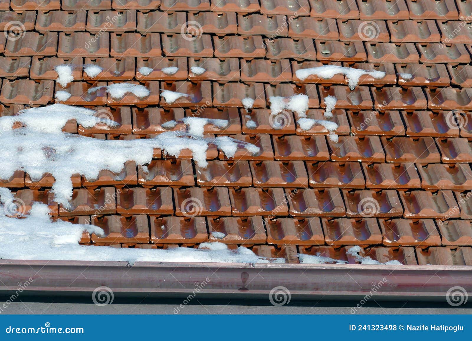Snow Melting on Roof Tiles, Spring and Snow Melt Stock Photo - Image of ...