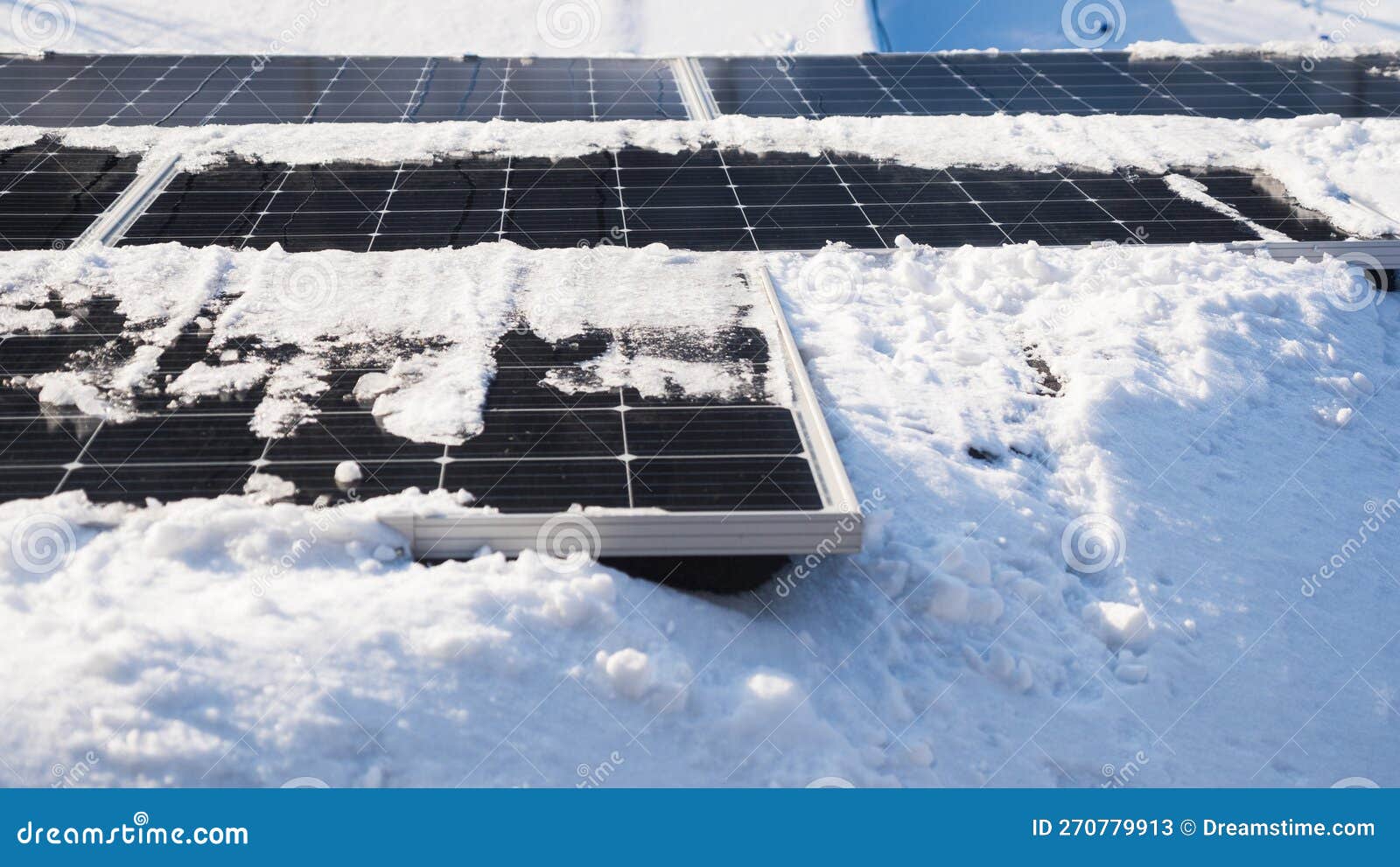 Snow Melts on Solar Panels with the Arrival of Spring Stock Image ...
