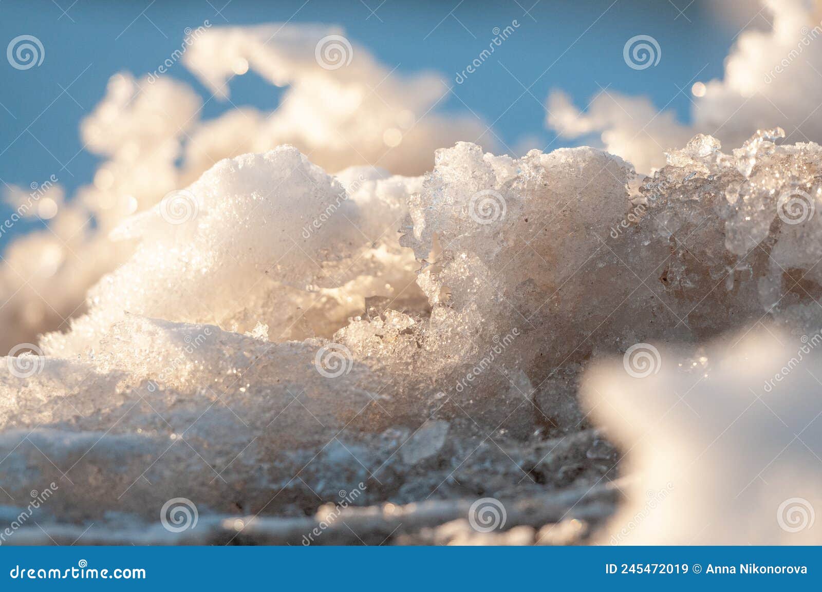 Snow Melts in Spring Close-up. Stock Image - Image of melt, green ...