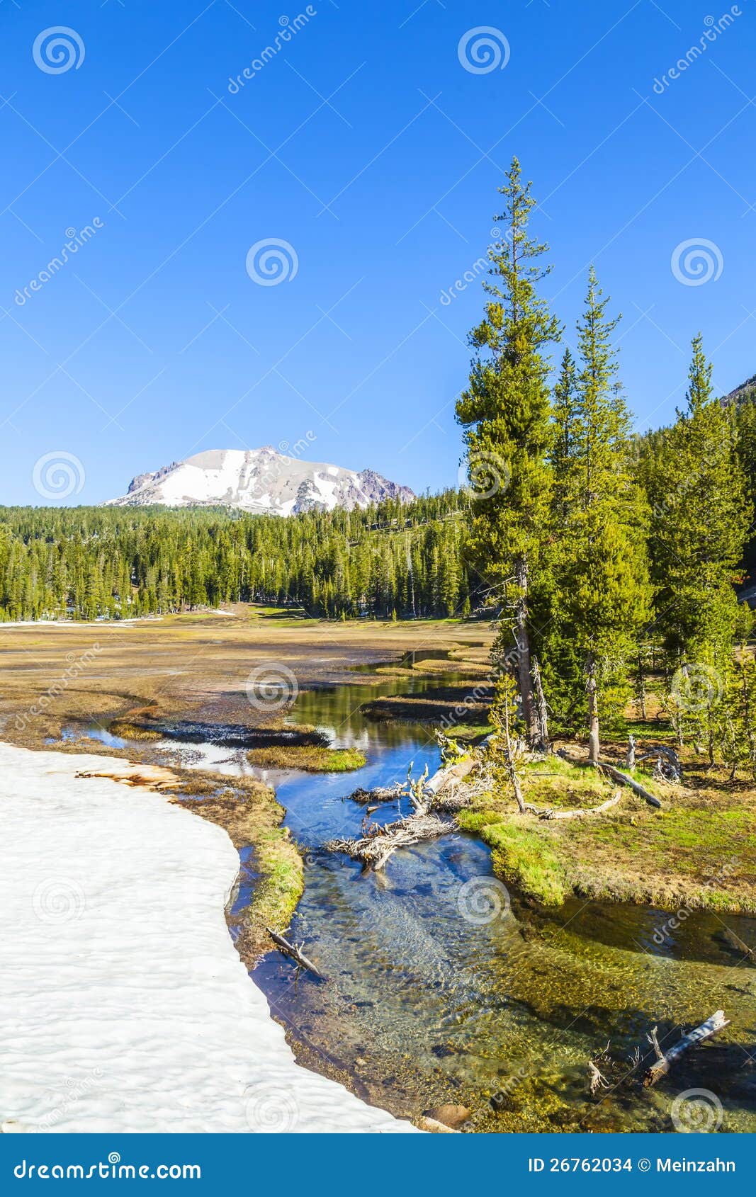 Snow on Mount Lassen stock photo. Image of creek, meadow - 26762034