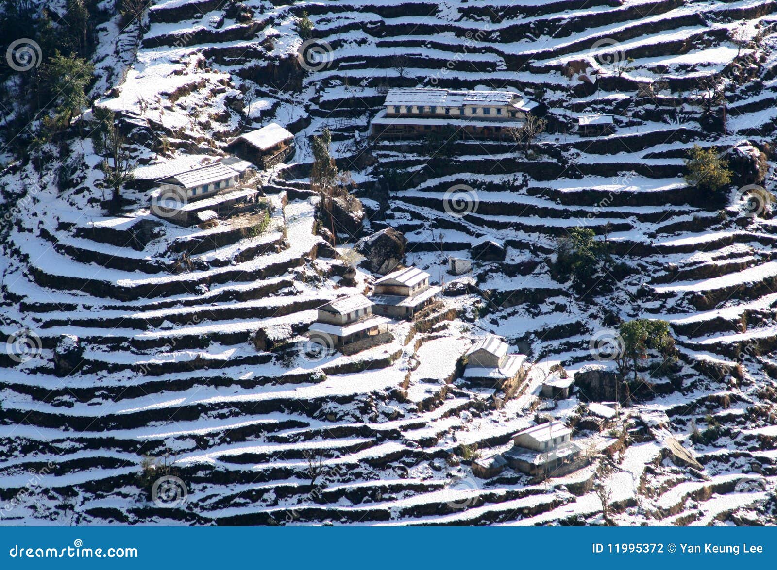 Snow in Mountain with Building Stock Photo - Image of sunny, nepal ...
