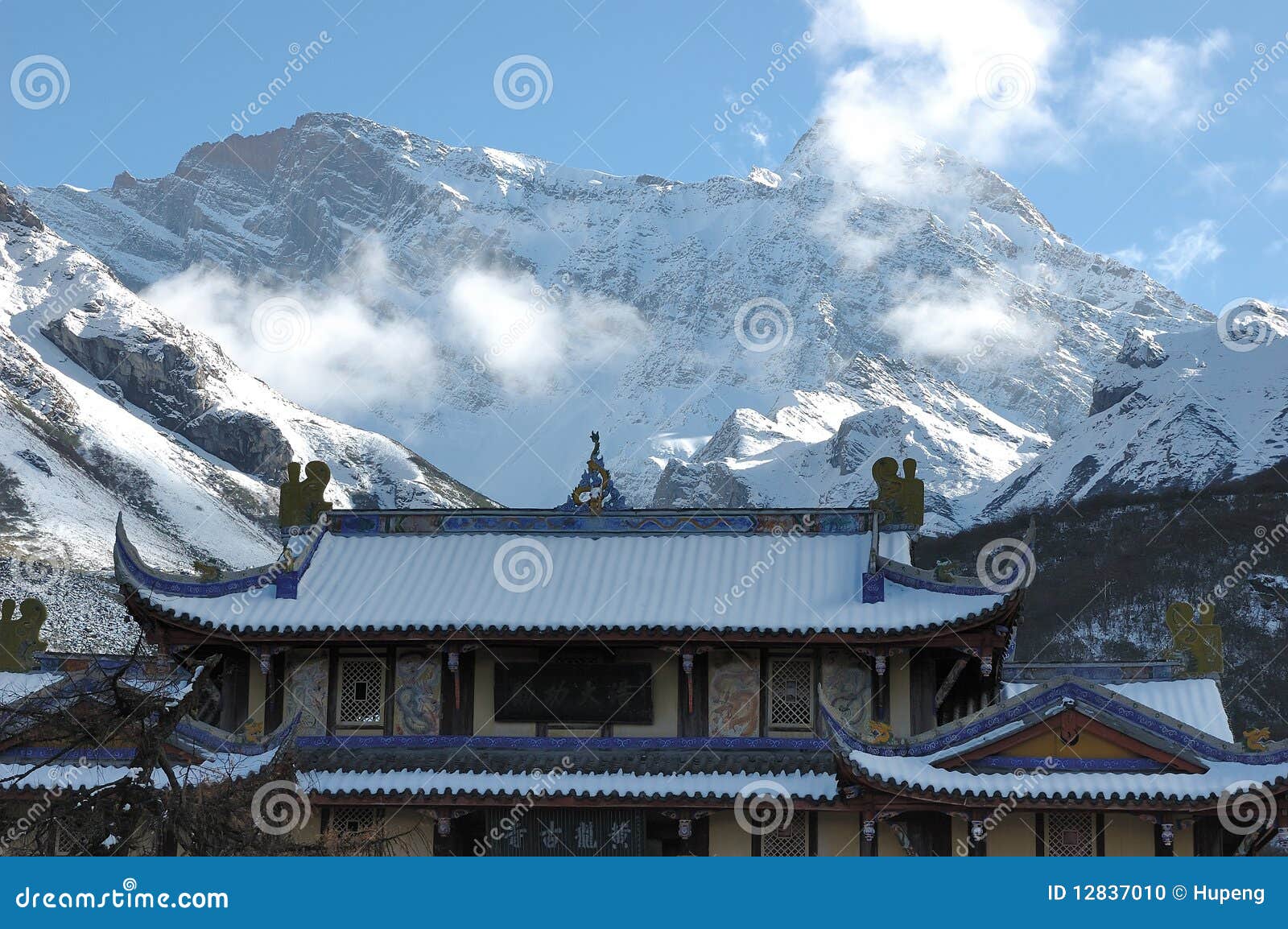 Snow Mountain and Huanglong Temple Stock Photo - Image of site ...