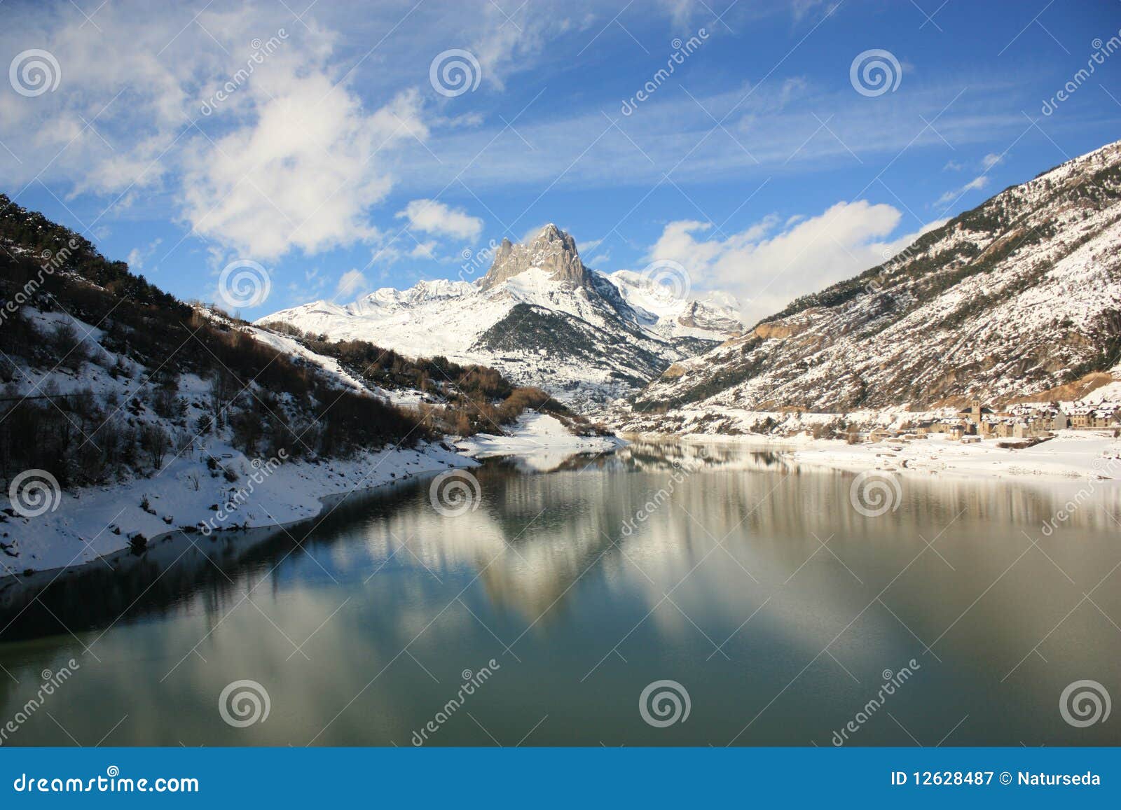 Snow mountain and lake stock image. Image of cold, environment - 12628487