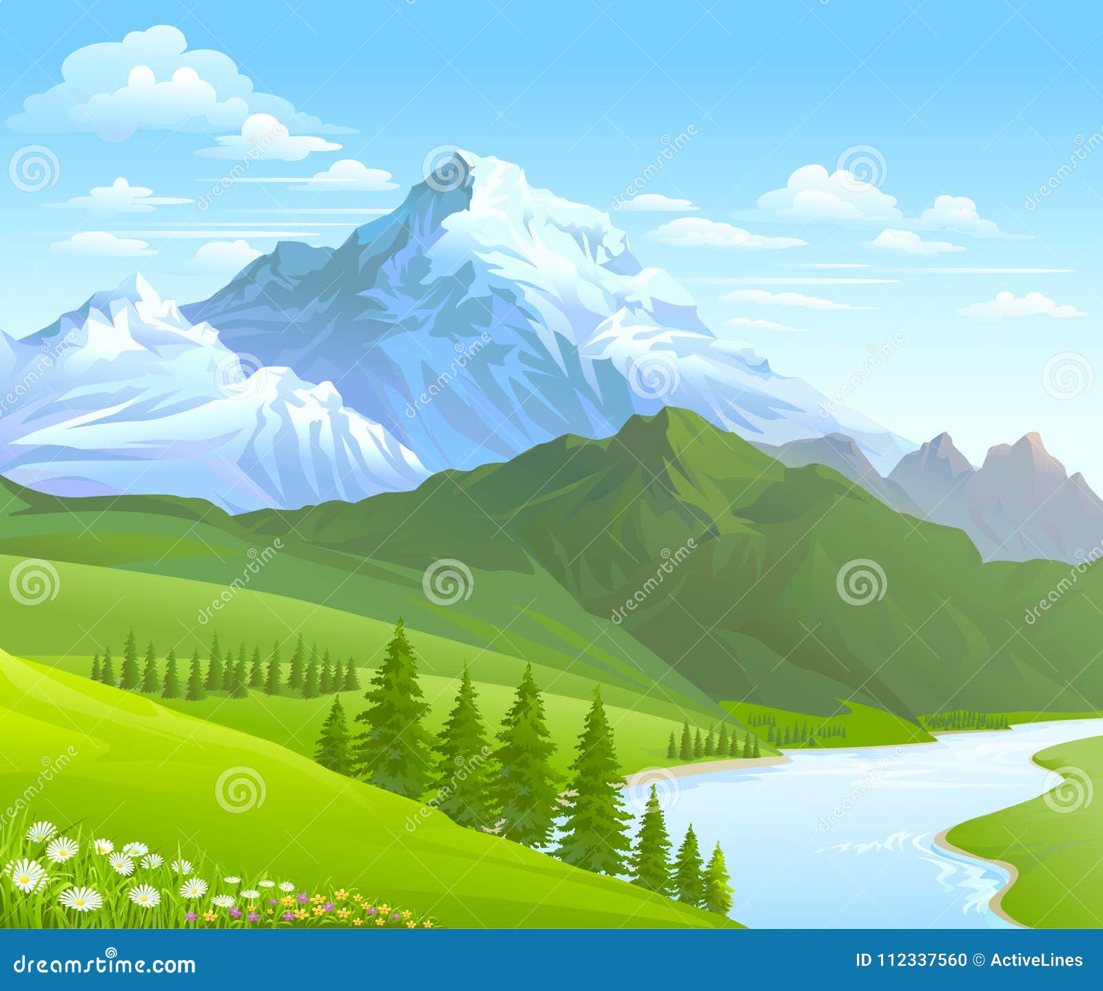 SNOW MOUNTAIN and RIVER FLOWING in a VALLEY Stock Vector - Illustration ... SNOW MOUNTAIN and RIVER FLOWING in a VALLEY Stock Vector - Illustration ...