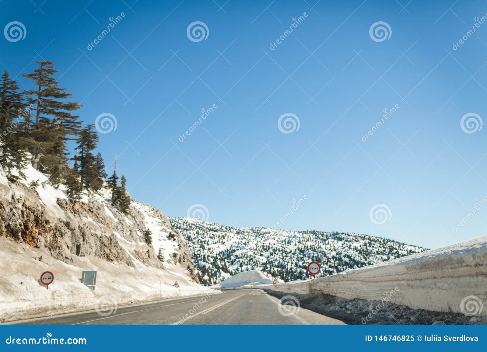 Snow Mountain Road in Winter Stock Image - Image of travel, trees ...