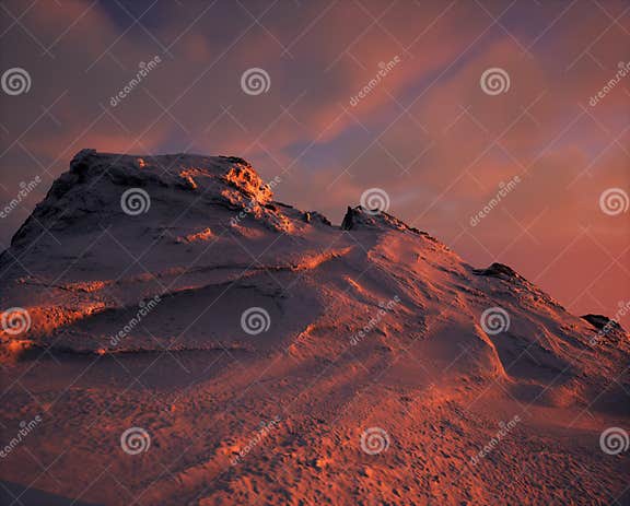 Snow Mountain at Sunset with Some Clouds. Stock Image - Image of hiking ...