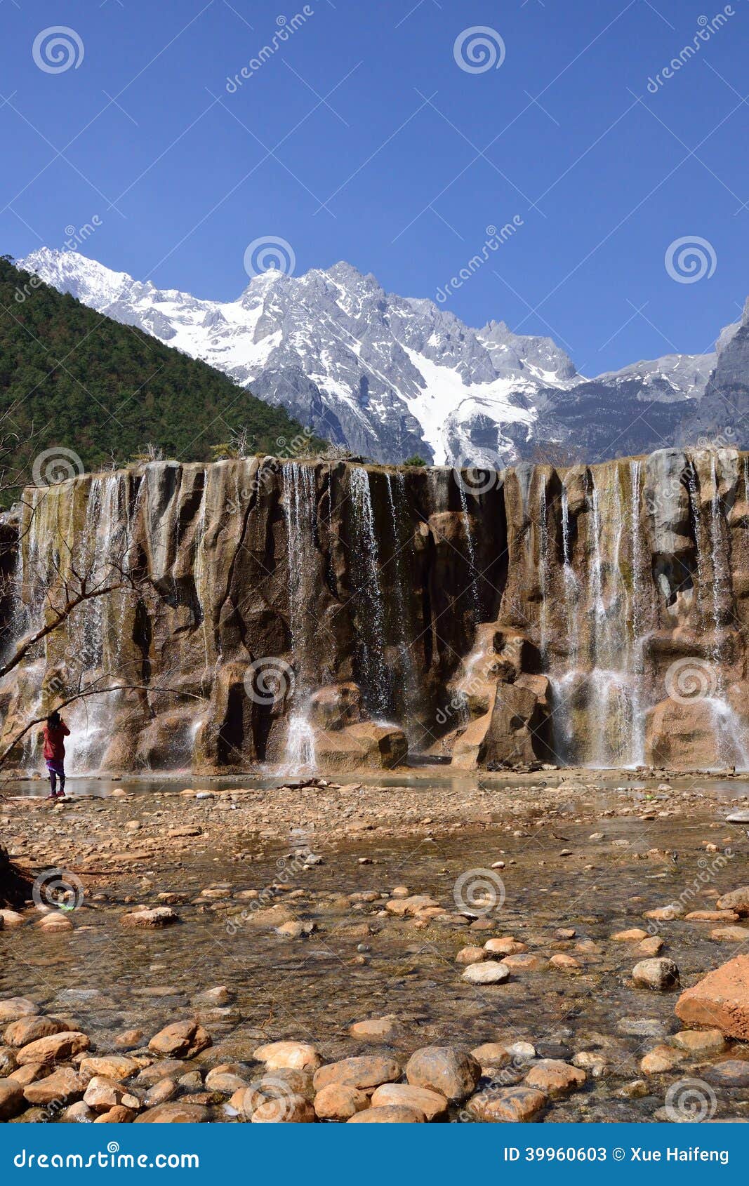Snow Mountain and Waterfall Stock Image - Image of yunnan, snowberg ...