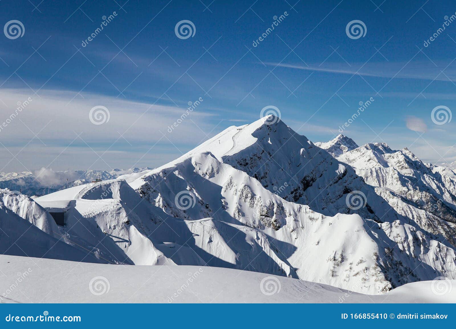Snow Mountains, Blue Sky Winter Ski Resort Stock Photo - Image of ridge ...
