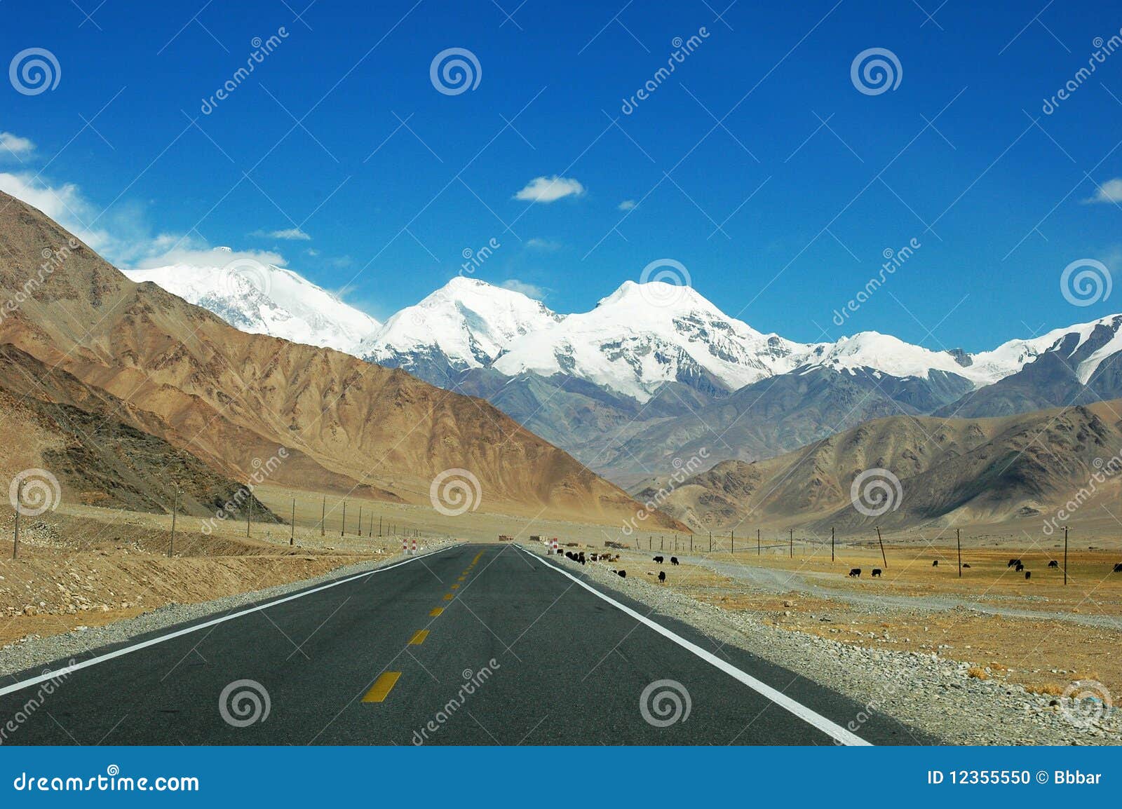 Snow Mountains and highway stock photo. Image of travel - 12355550