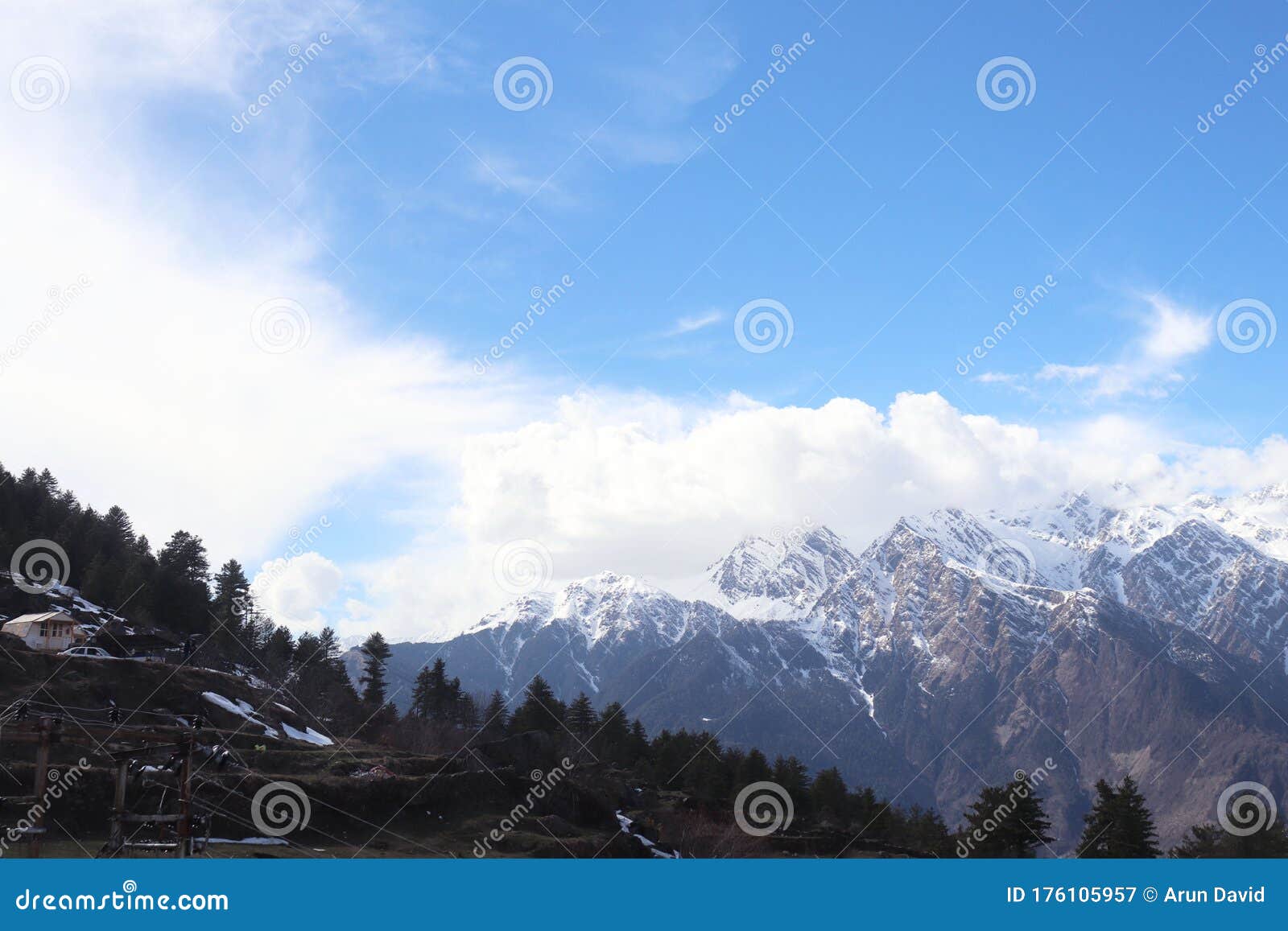 Snow on the Mountains Peak and Blue Sky and Tree in India Stock Image ...