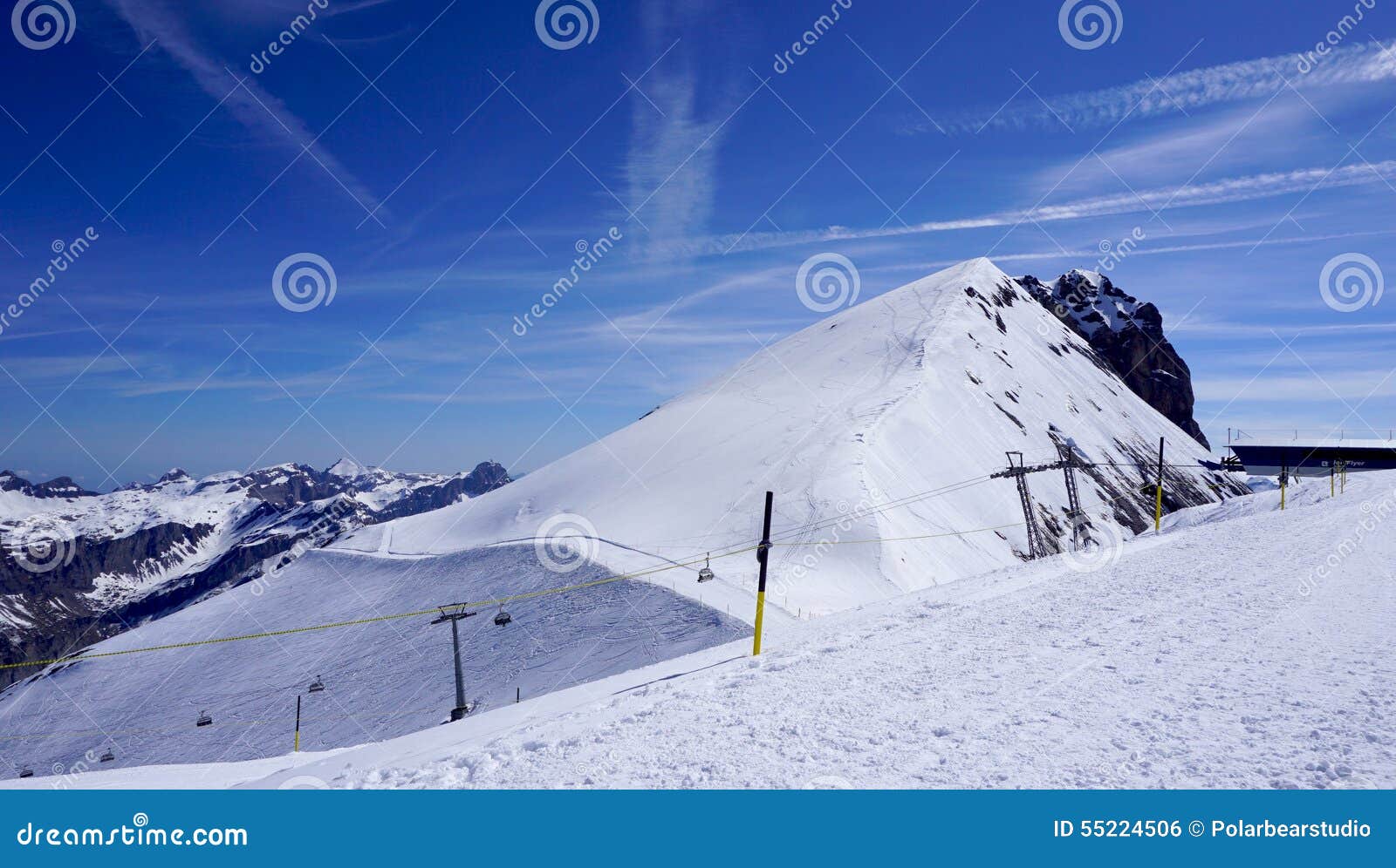Snow Mountains Titlis and Cable Car Stock Photo - Image of alps, cable ...