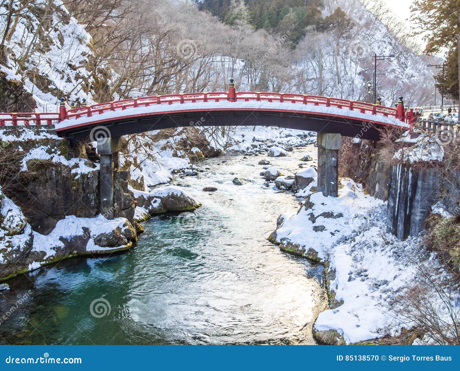 Snow on the Nikko bridge stock photo. Image of nikko - 85138570