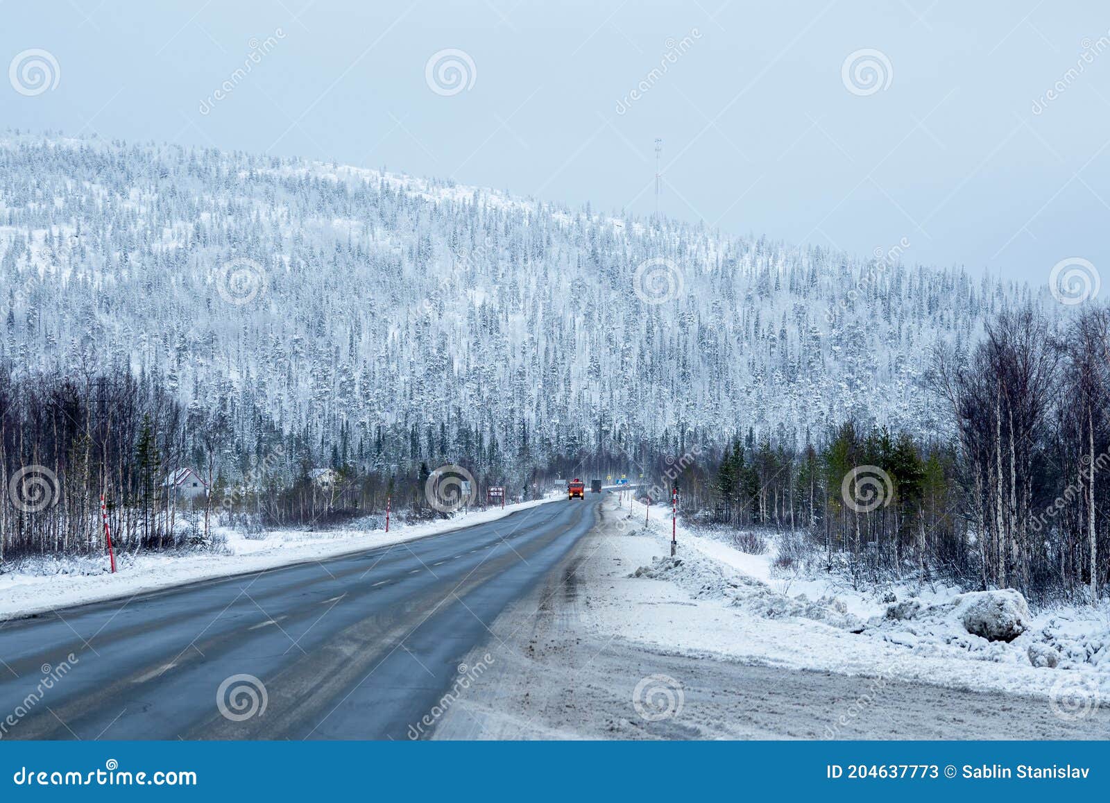 Snow Pass. Winter Arctic Road through the Hills Stock Image - Image of ...
