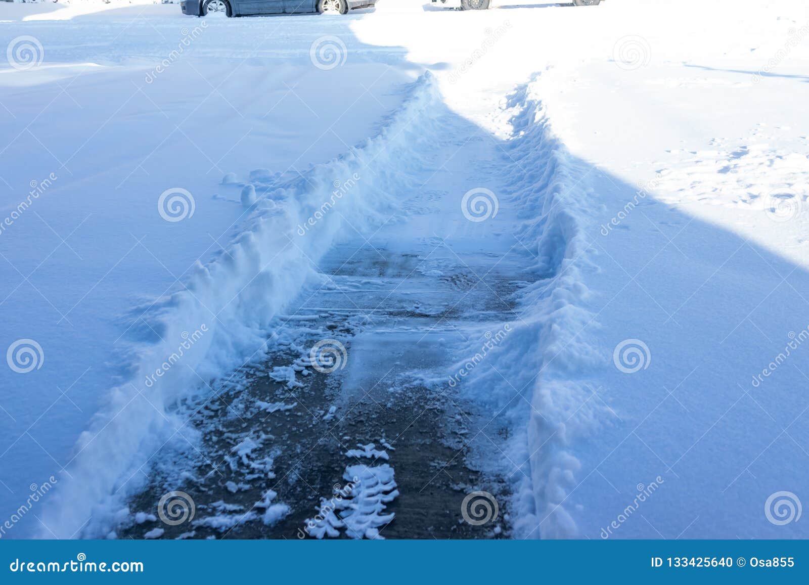 Snow Path Cleared on Driveway after Snow Storm Stock Photo - Image of ...