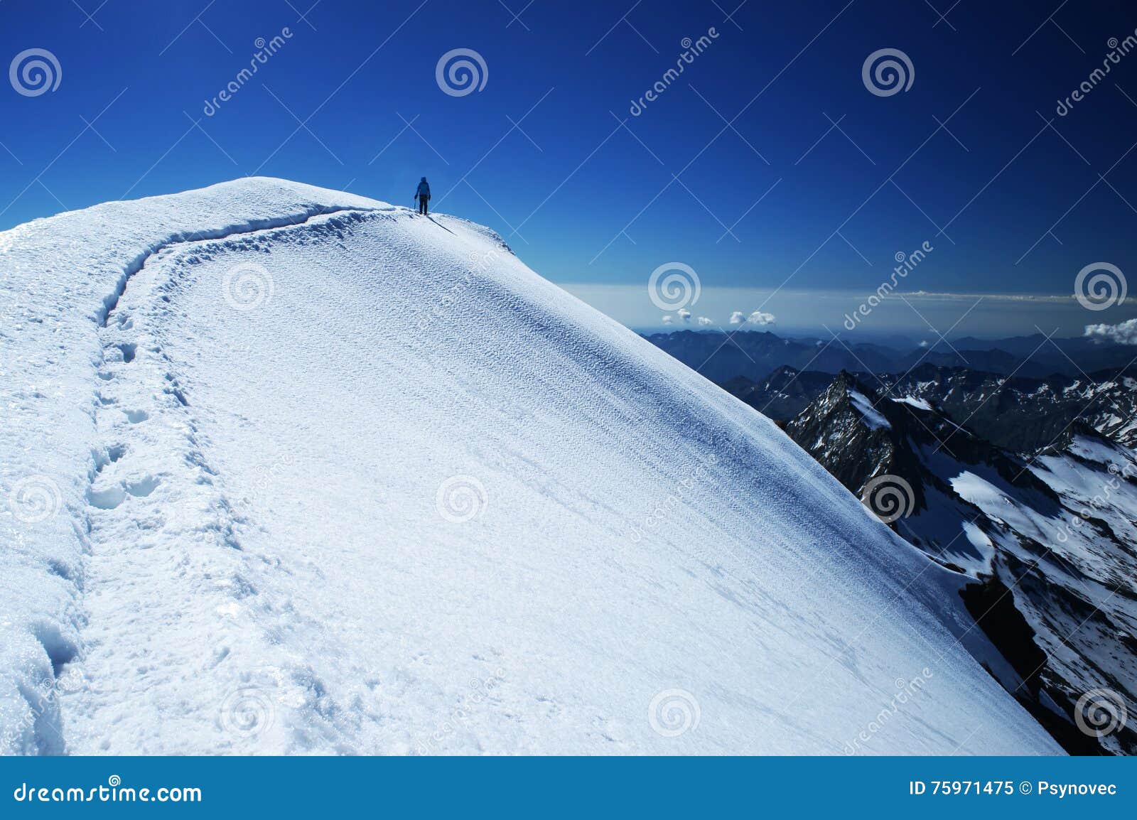 Snow path stock image. Image of climber, white, ridge - 75971475