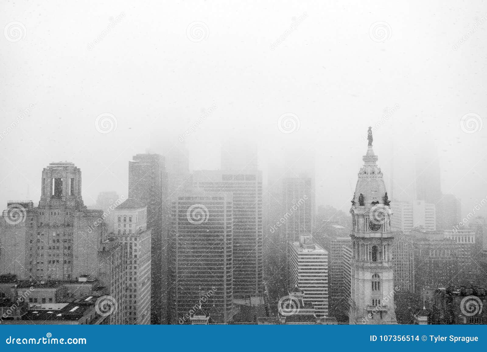 Philadelphia skyline snow stock photo. Image of blizzard - 107356514