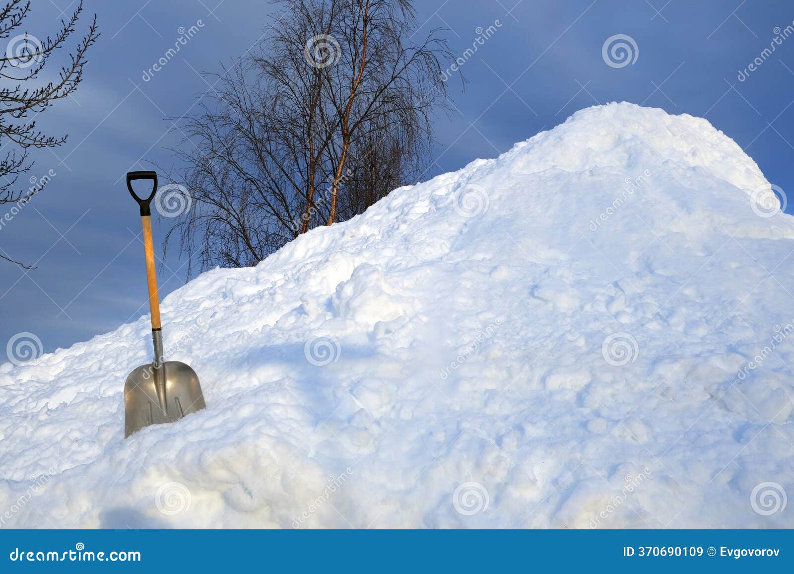 Snow Pile, Hill. Large Snow Drift On A Blue Sky Background, Outdoor ...