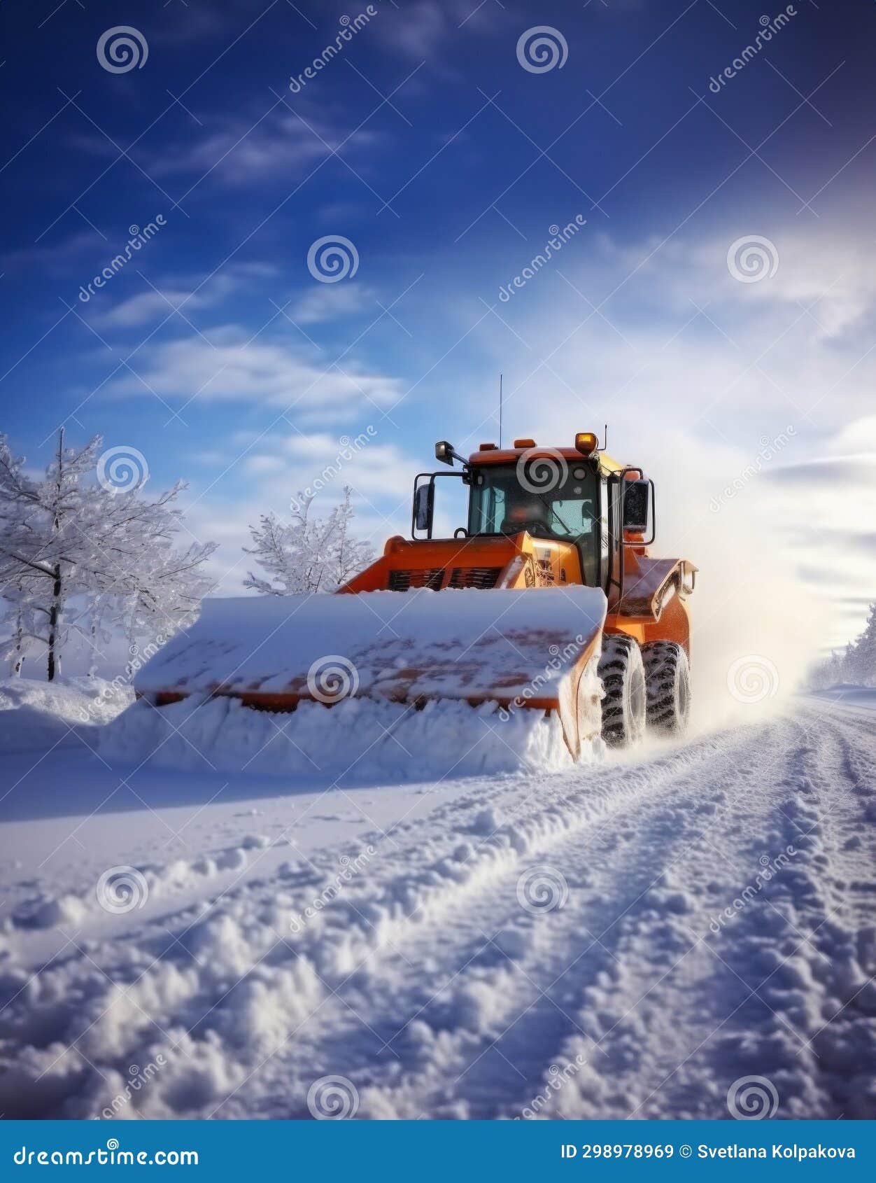 Snow Plow Clearing Winter Road Under Bright Sunlight Stock Illustration ...