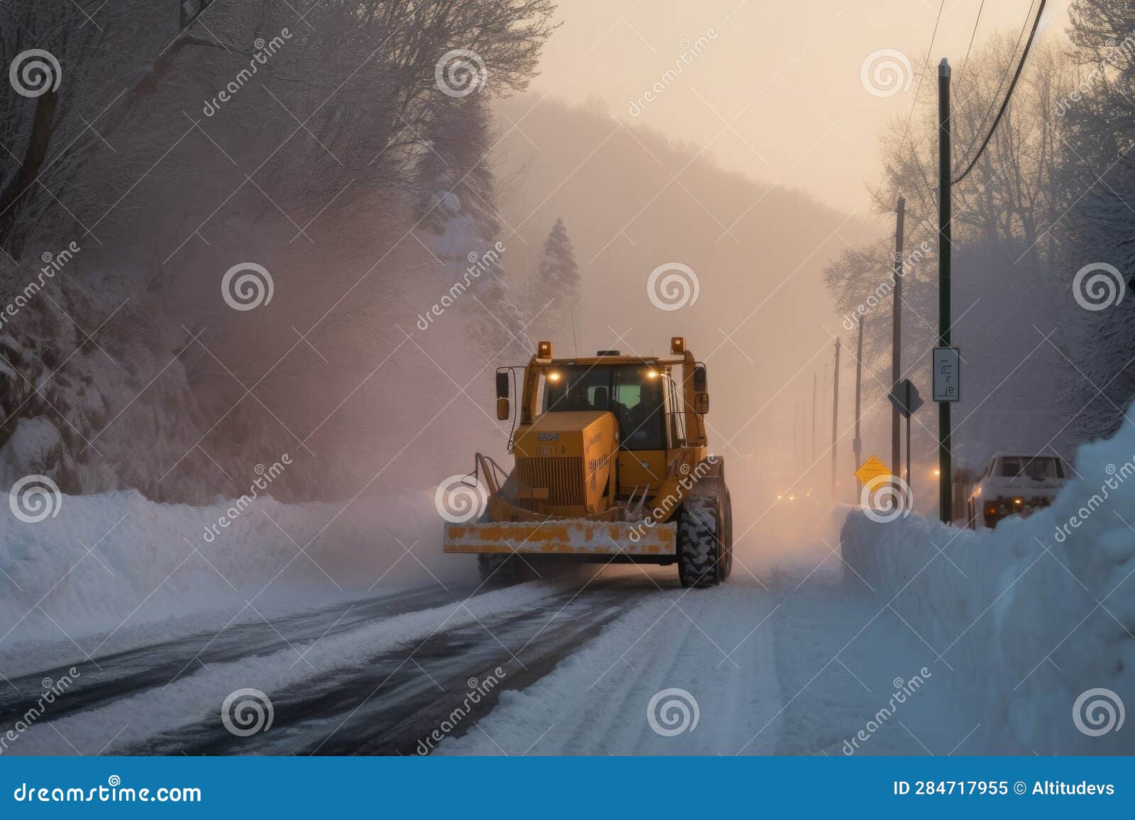 Snow Plow Creating Snow Walls Along the Road Stock Image - Image of ...