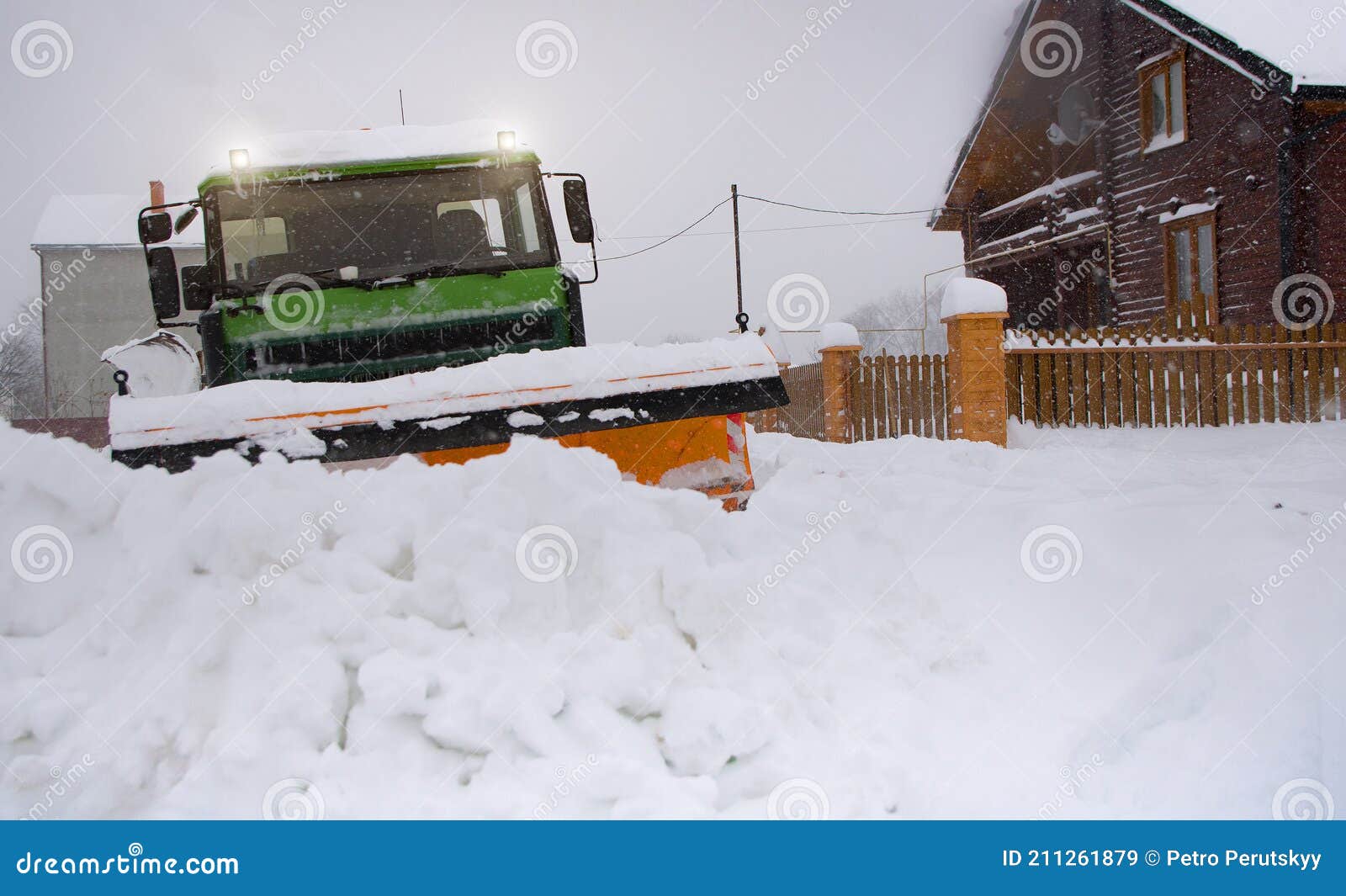 Snow plow doing stock image. Image of truck, cold, scene - 211261879
