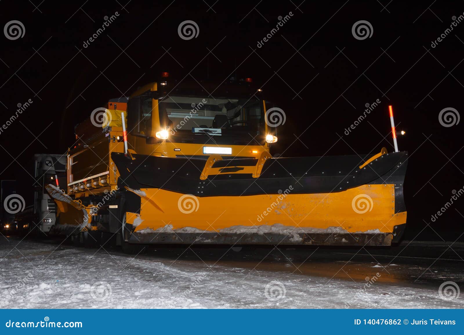 Snow Plow at Night on Slippery Road Stock Photo - Image of dangerous ...