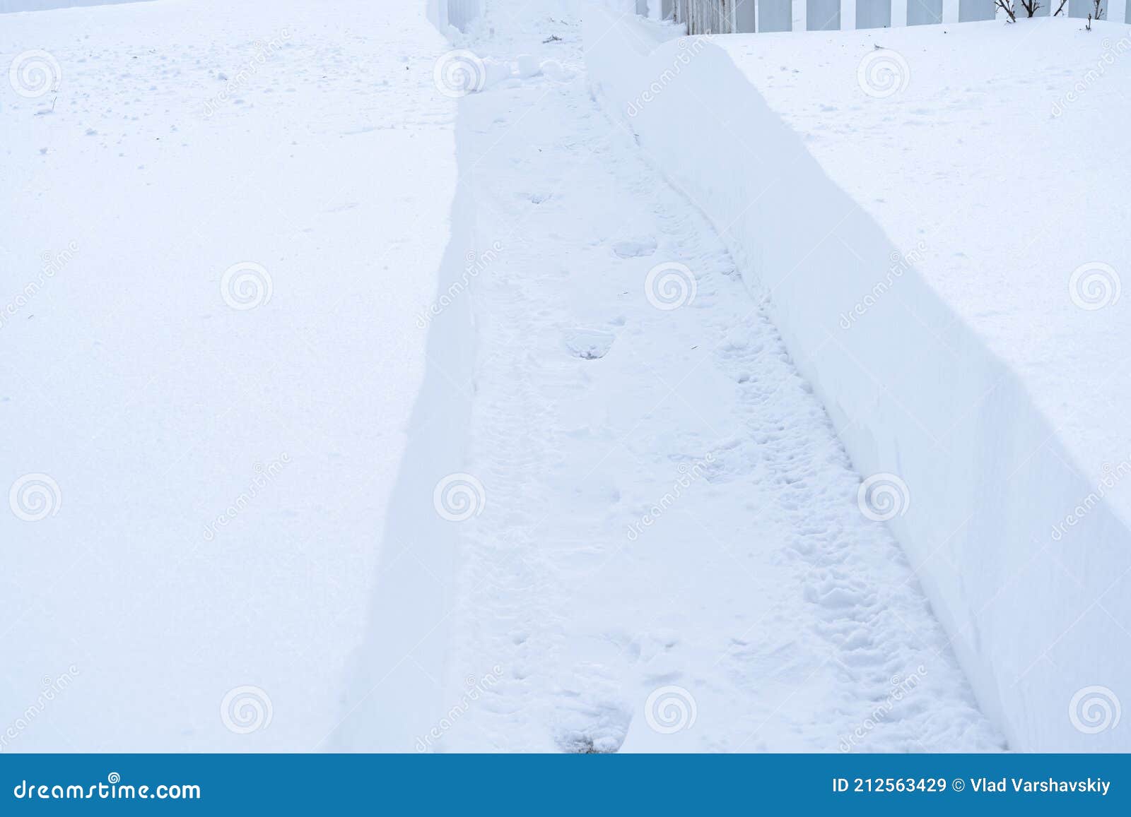 Snow Plow Track in High Snow Levels in Winter Stock Image - Image of ...