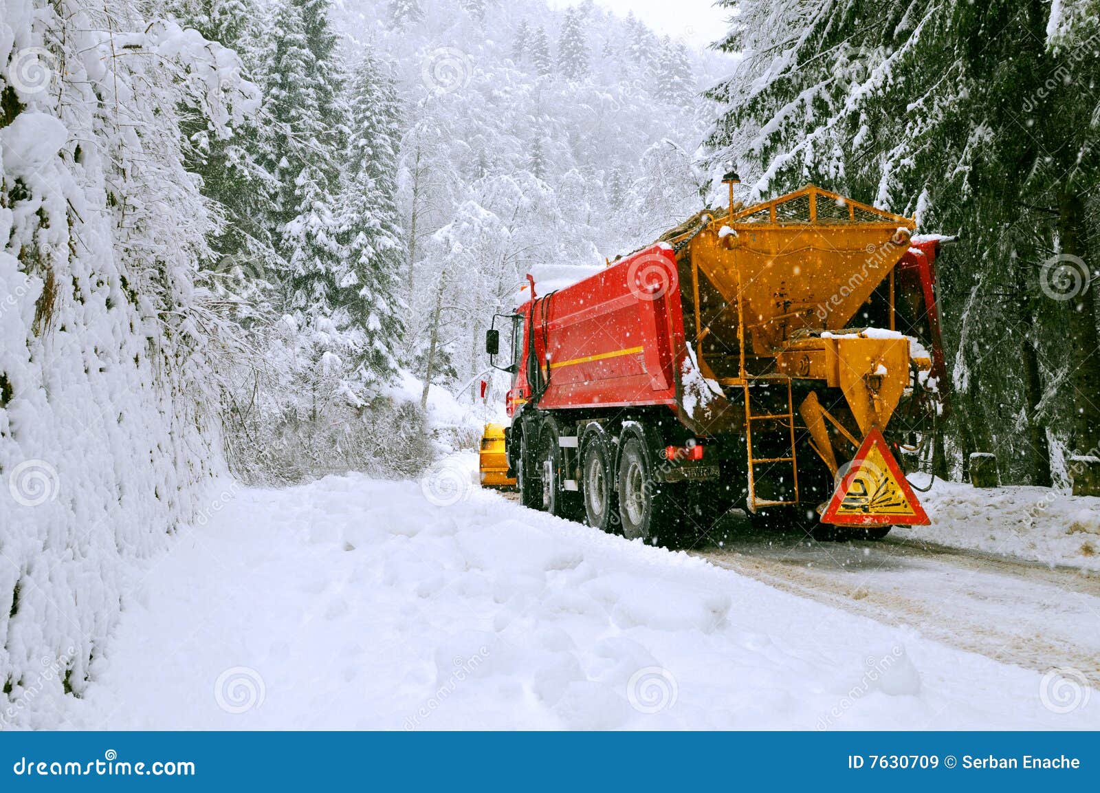 Snow plow truck in winter stock image. Image of mountains - 7630709