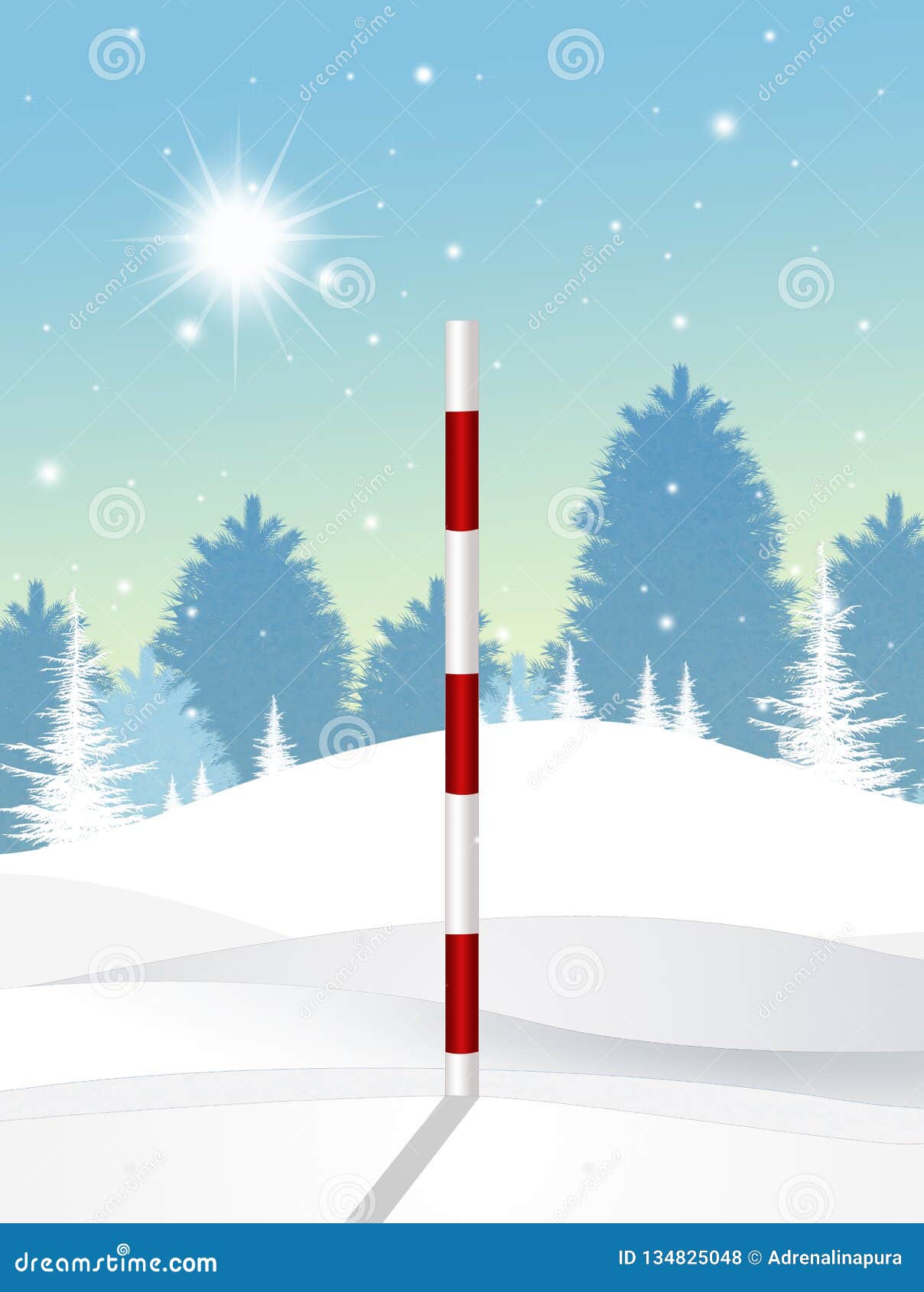 Snow pole in winter stock illustration. Illustration of sign - 134825048