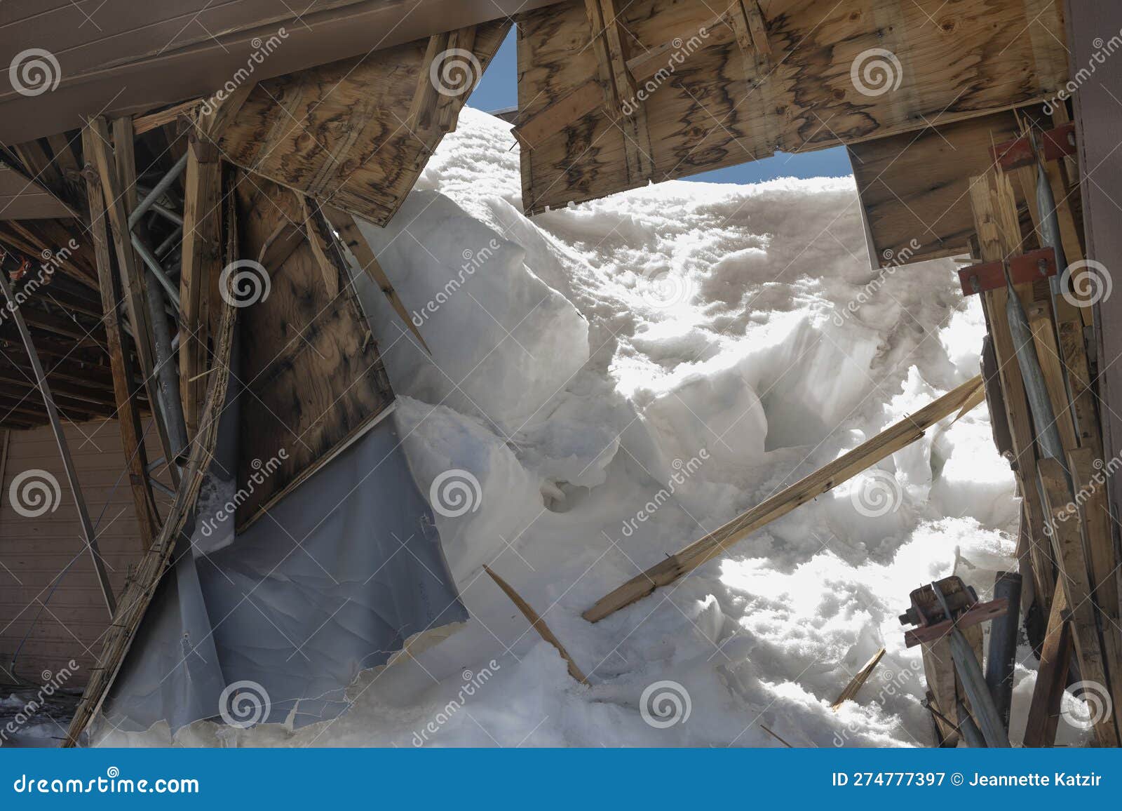 Heavy Snow Construction Damage Stock Image - Image of winter, snow ...