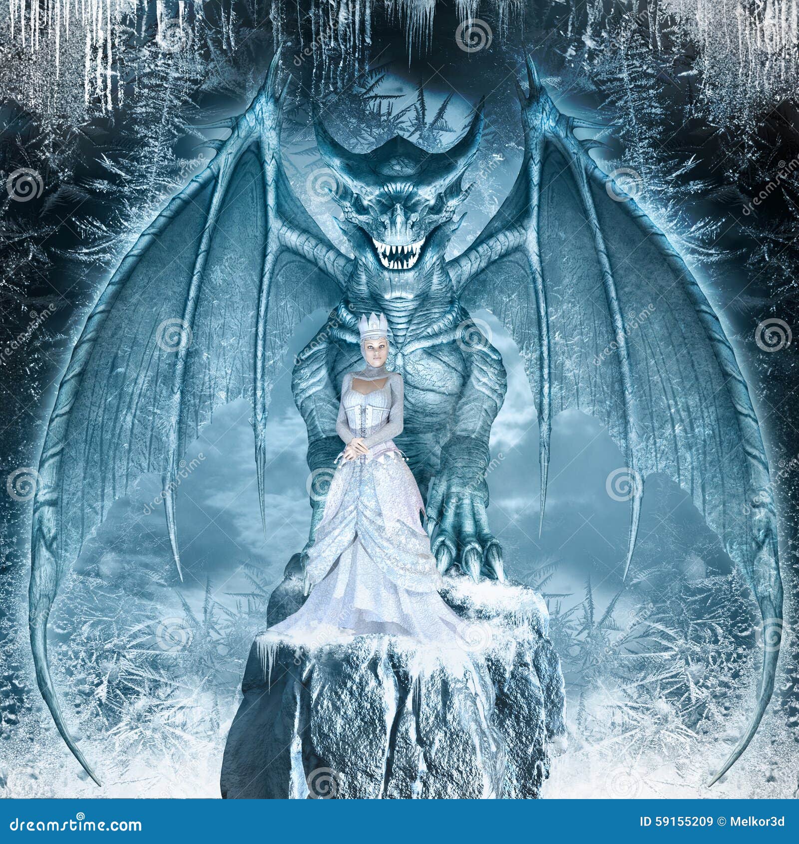 Snow Queen and blue dragon stock illustration. Illustration of fantasy ...