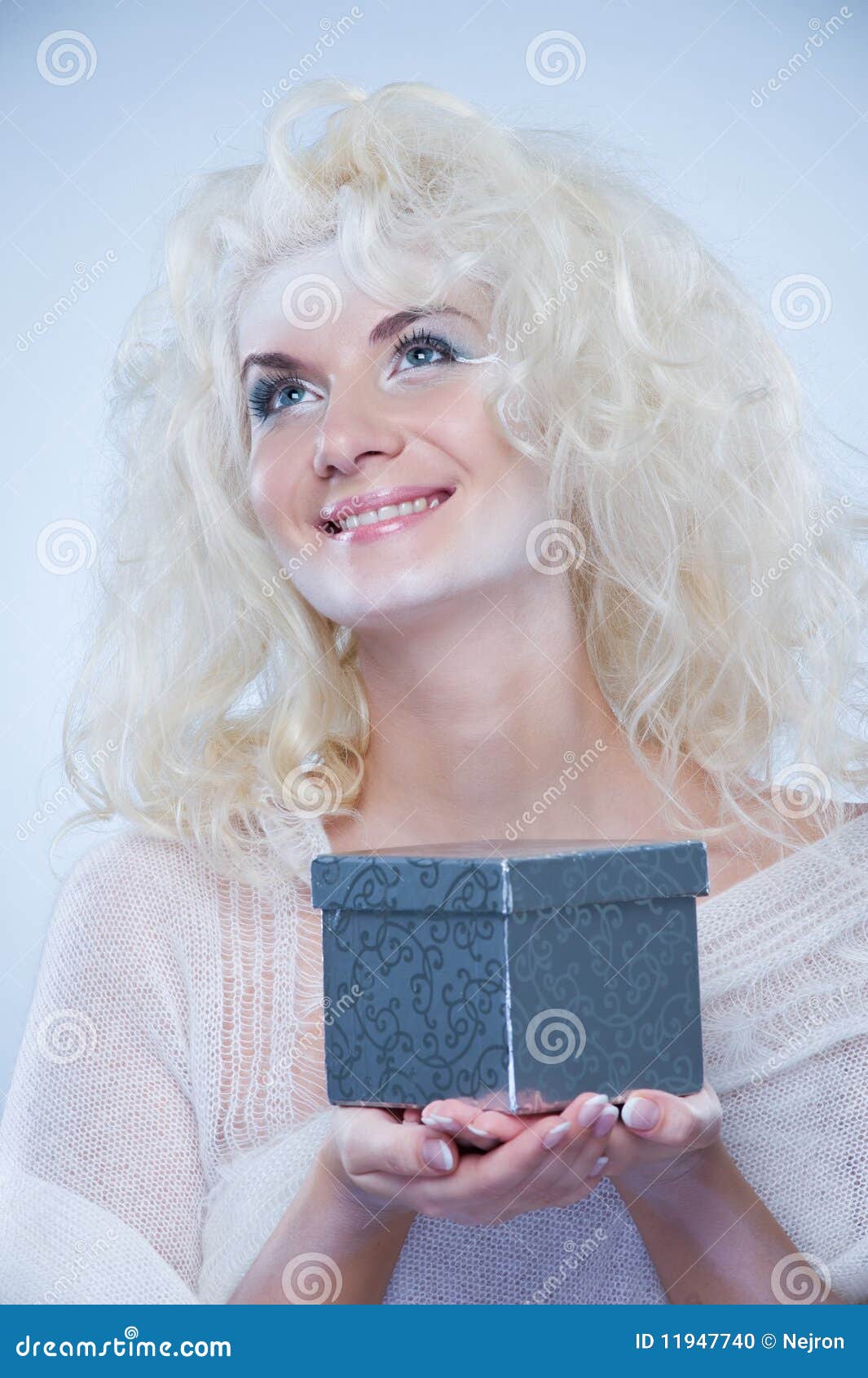 Snow Queen with a Christmas Box Stock Photo - Image of adult, concept ...