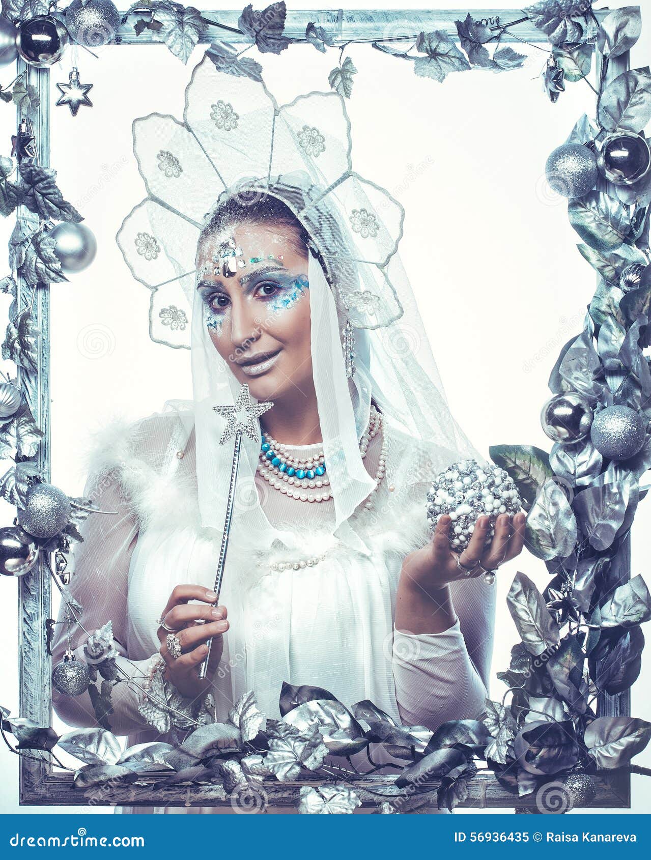 Snow Queen Over White Background Stock Image - Image of snow, makeup ...