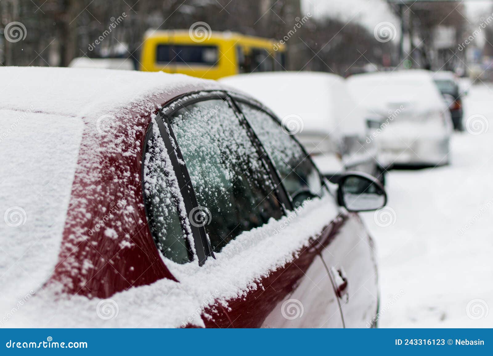 Snow on a red car stock image. Image of glass, freeze - 243316123