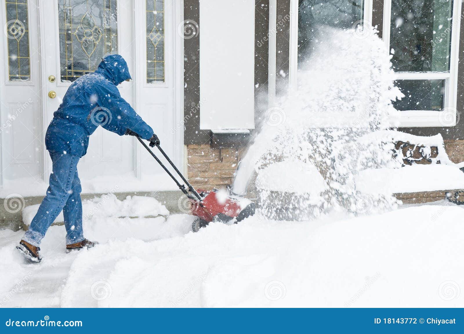 Snow Removal stock photo. Image of house, coat, neighborhood - 18143772