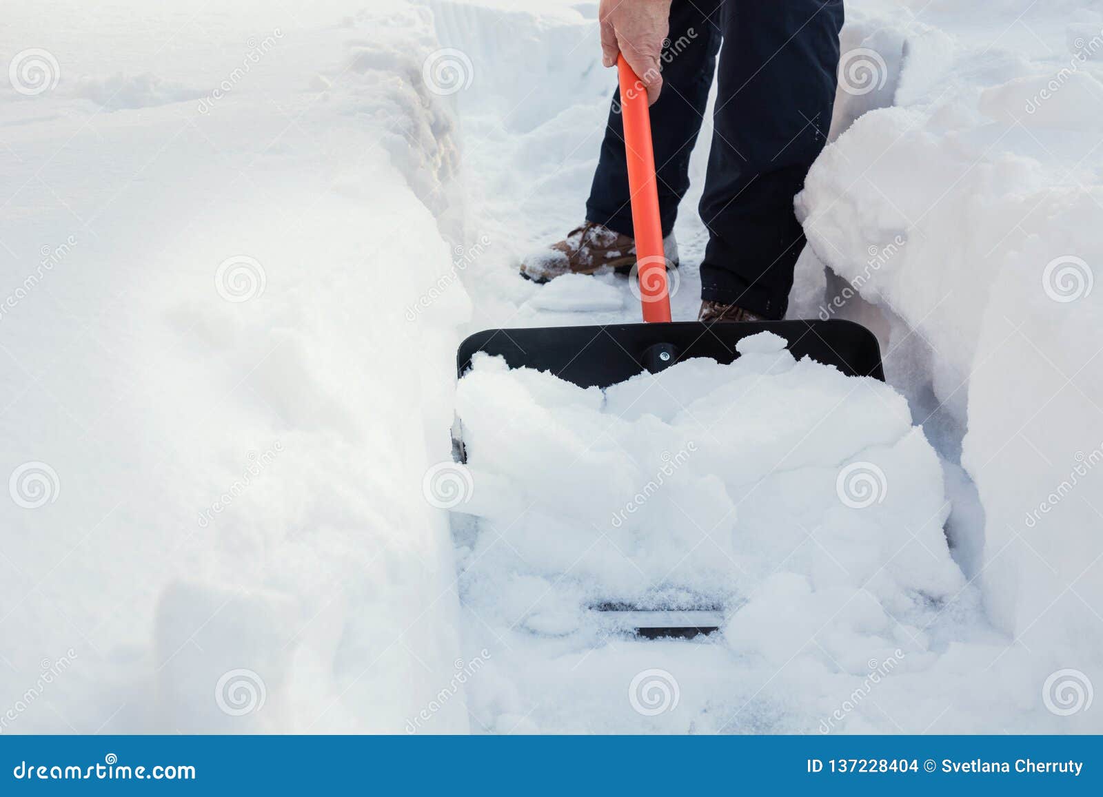 Man Clearing Snow by Shovel after Snowfall. Outdoors Stock Photo ... Man Clearing Snow by Shovel after Snowfall. Outdoors Stock Photo ...