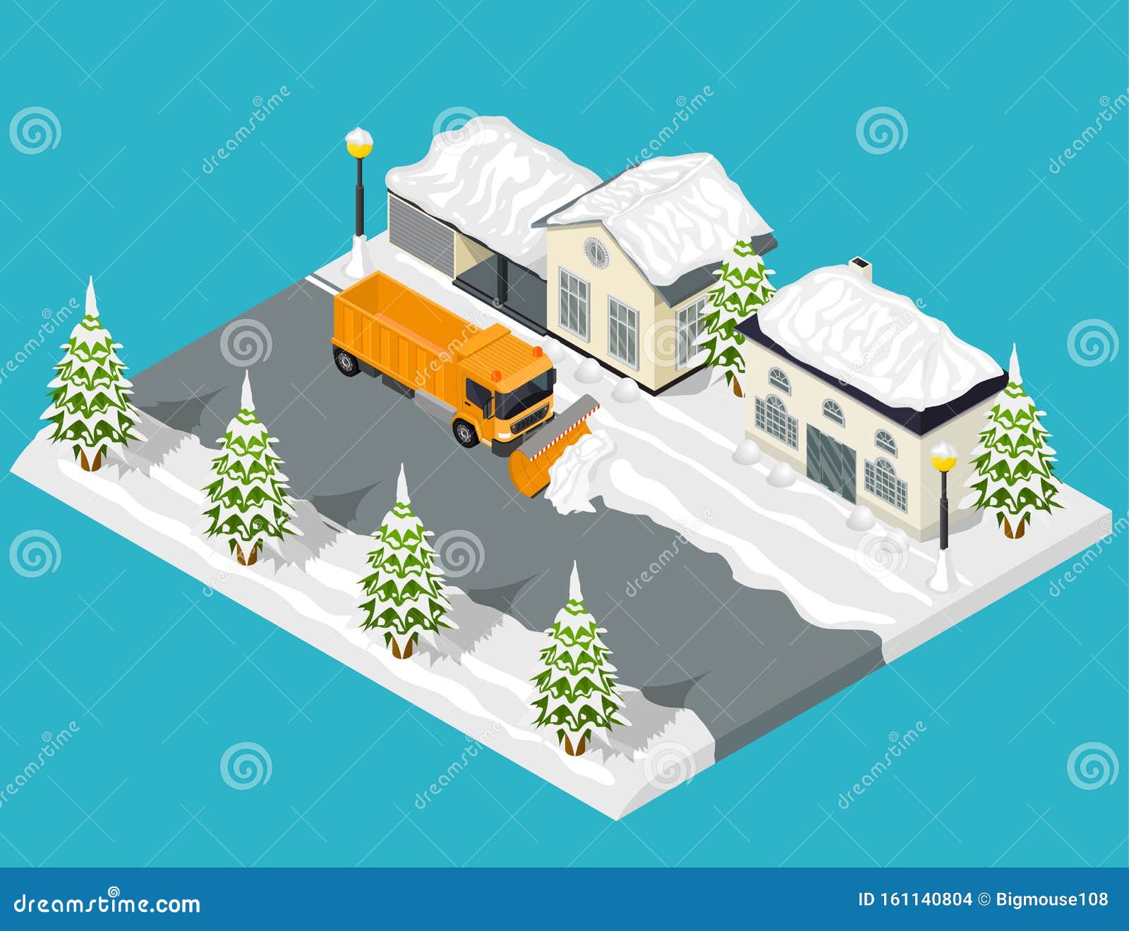 Snow Removal from Road Scene Concept 3d Isometric View. Vector Stock ...