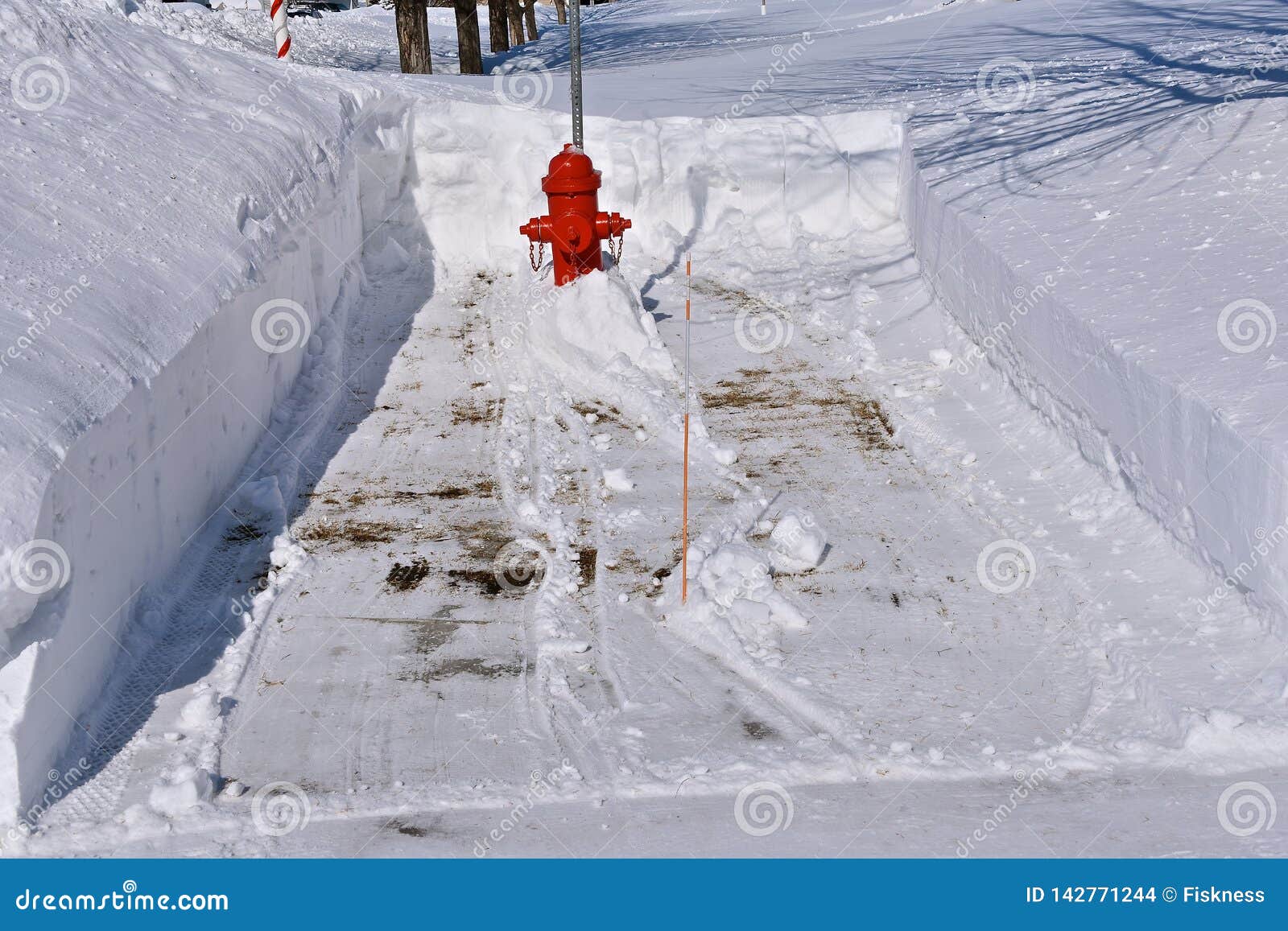Snow Removed from a Round a Fire Hydrant Stock Photo - Image of safety ...