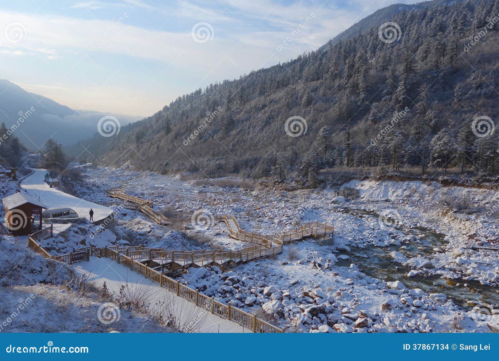 Snow River in Niubei Mountain Stock Photo - Image of trees, winter ...
