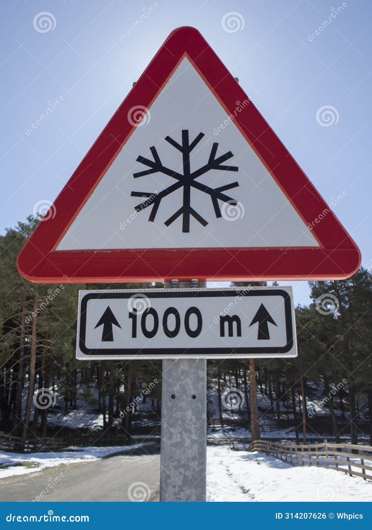 Snow Road Sign on a Local Mountain Road Stock Photo - Image of exterior ...