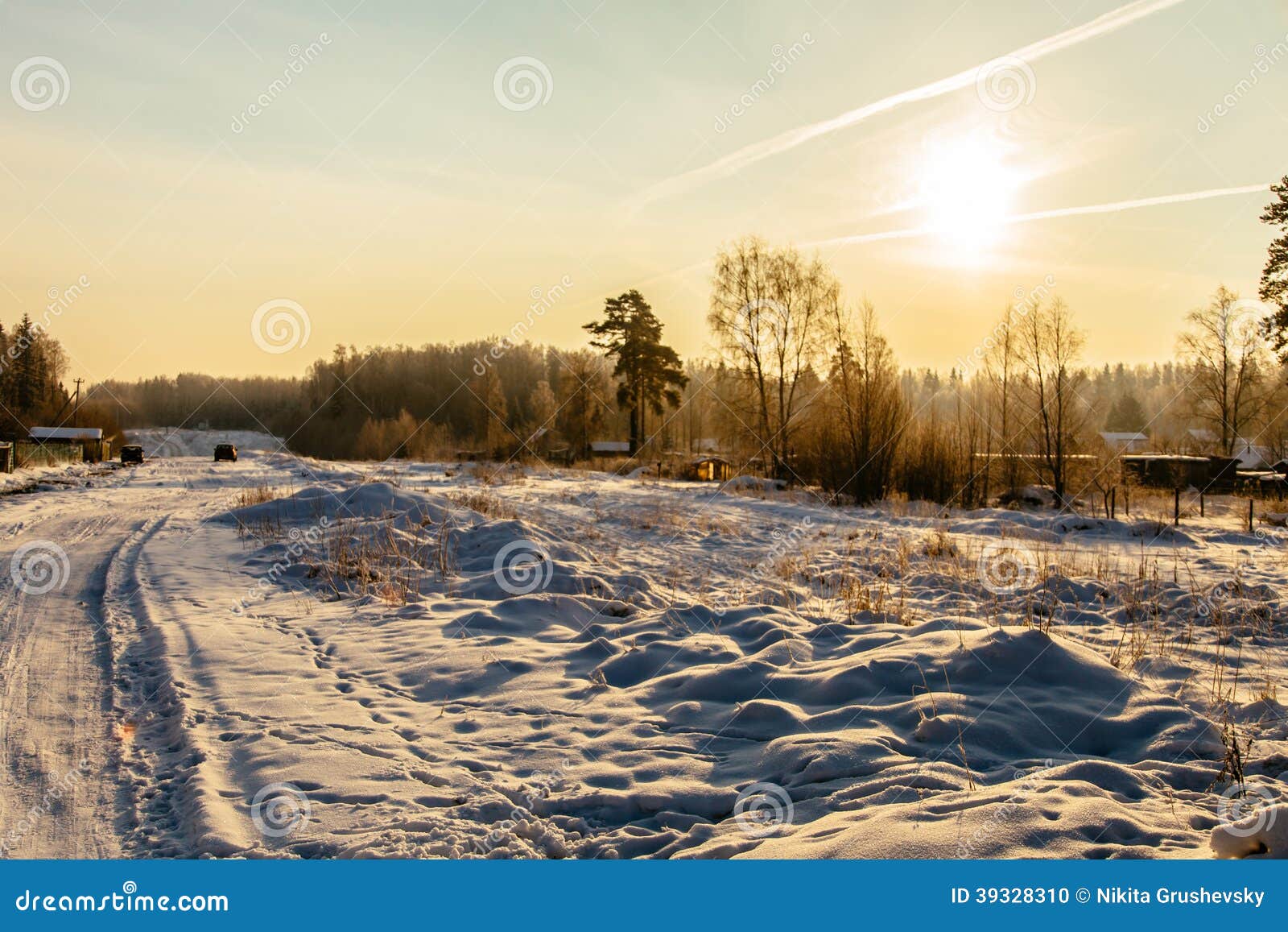 Snow road at sunrise_8 stock photo. Image of forest, saintpetersburg ...