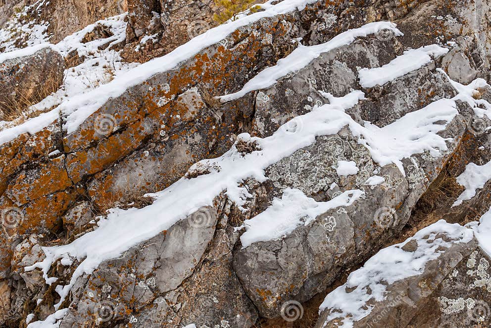 Snow on the Rocks, Rocks Under the Snow Stock Photo - Image of winter ...