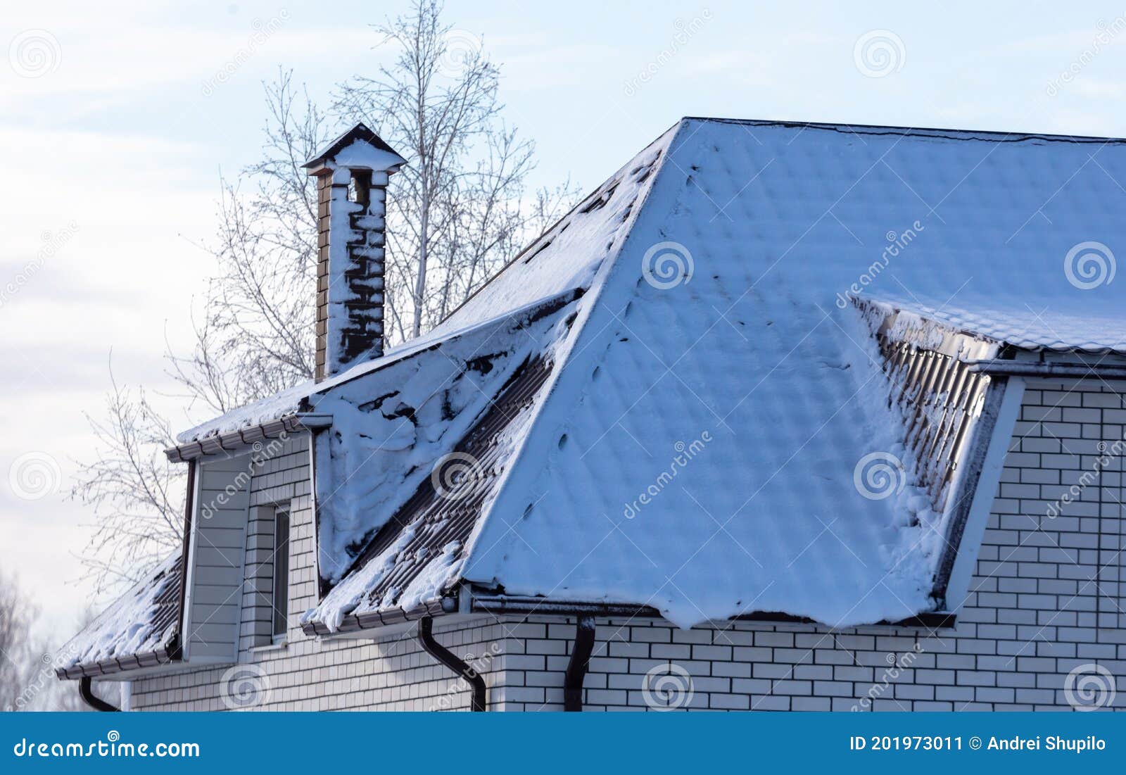 Snow on the Roof of the House Stock Image - Image of weather, snow ...