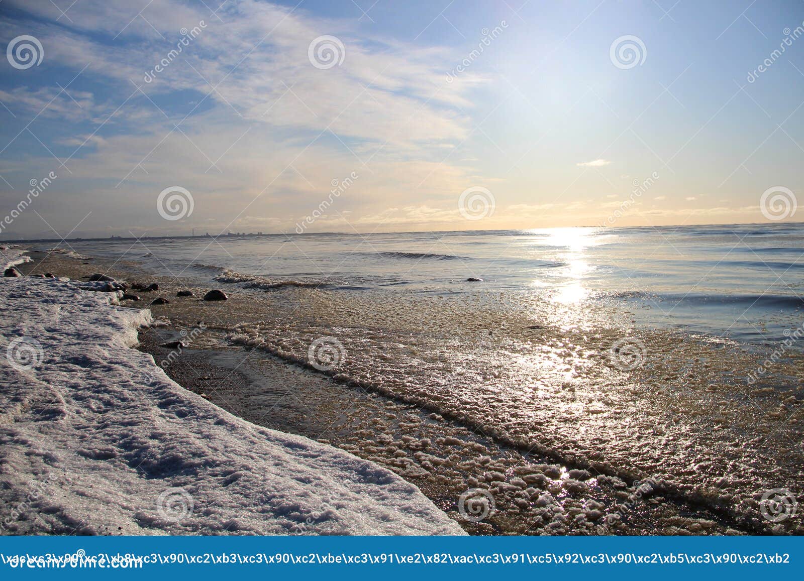 Snow on sand stock photo. Image of snow, coast, cool - 199835226
