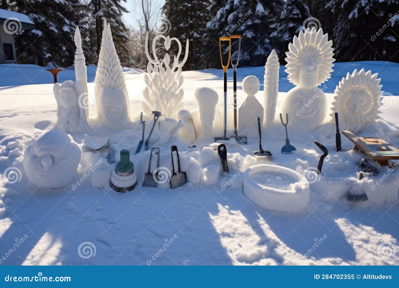 Snow Sculpture Tools Arranged on Snowy Surface Stock Illustration ...