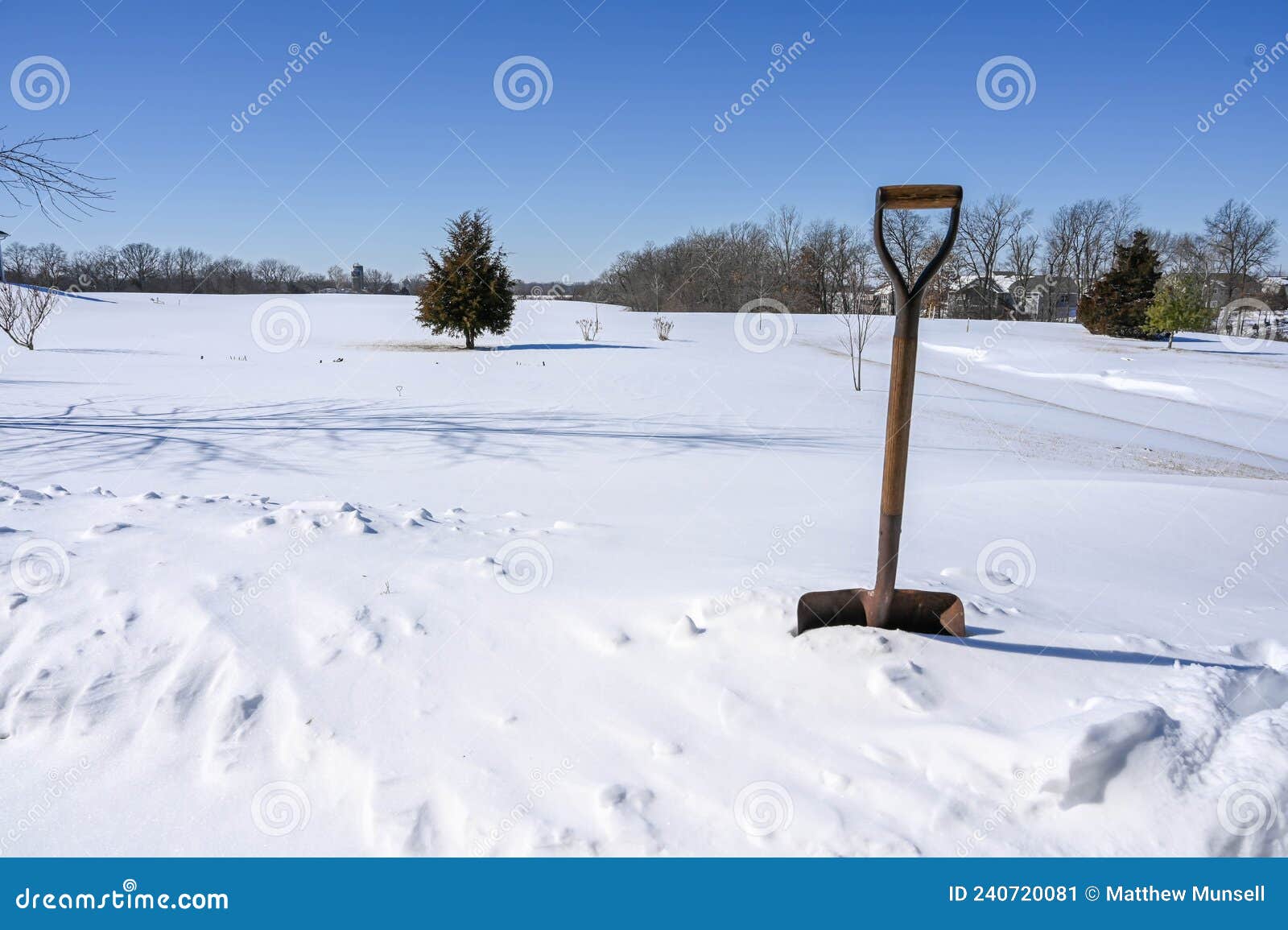 Snow Shovel Idle after a Blizzard in the Midwest Stock Image - Image of ...