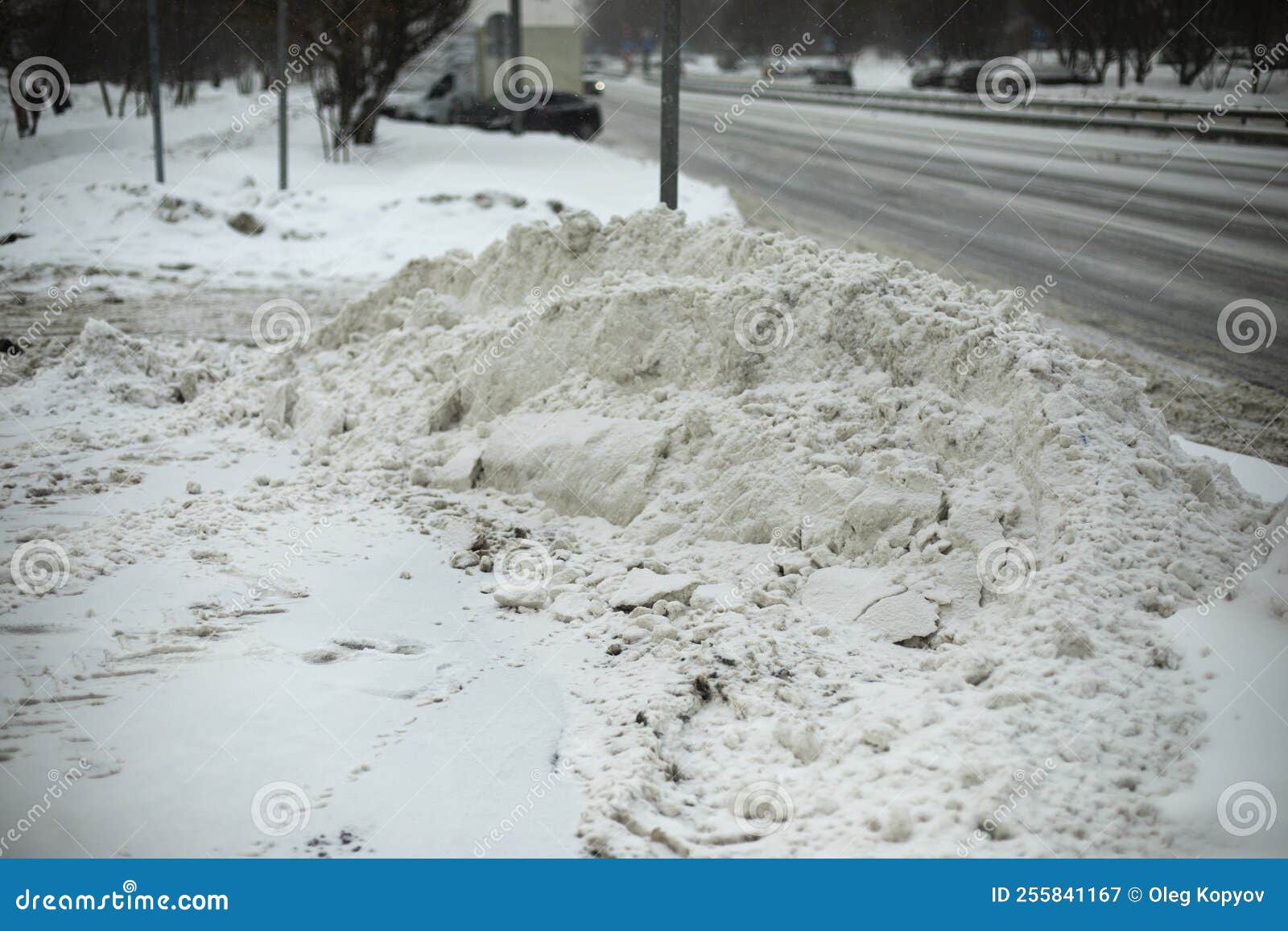 Snow on Side of Road. Snow Removed from Track Stock Image - Image of ...