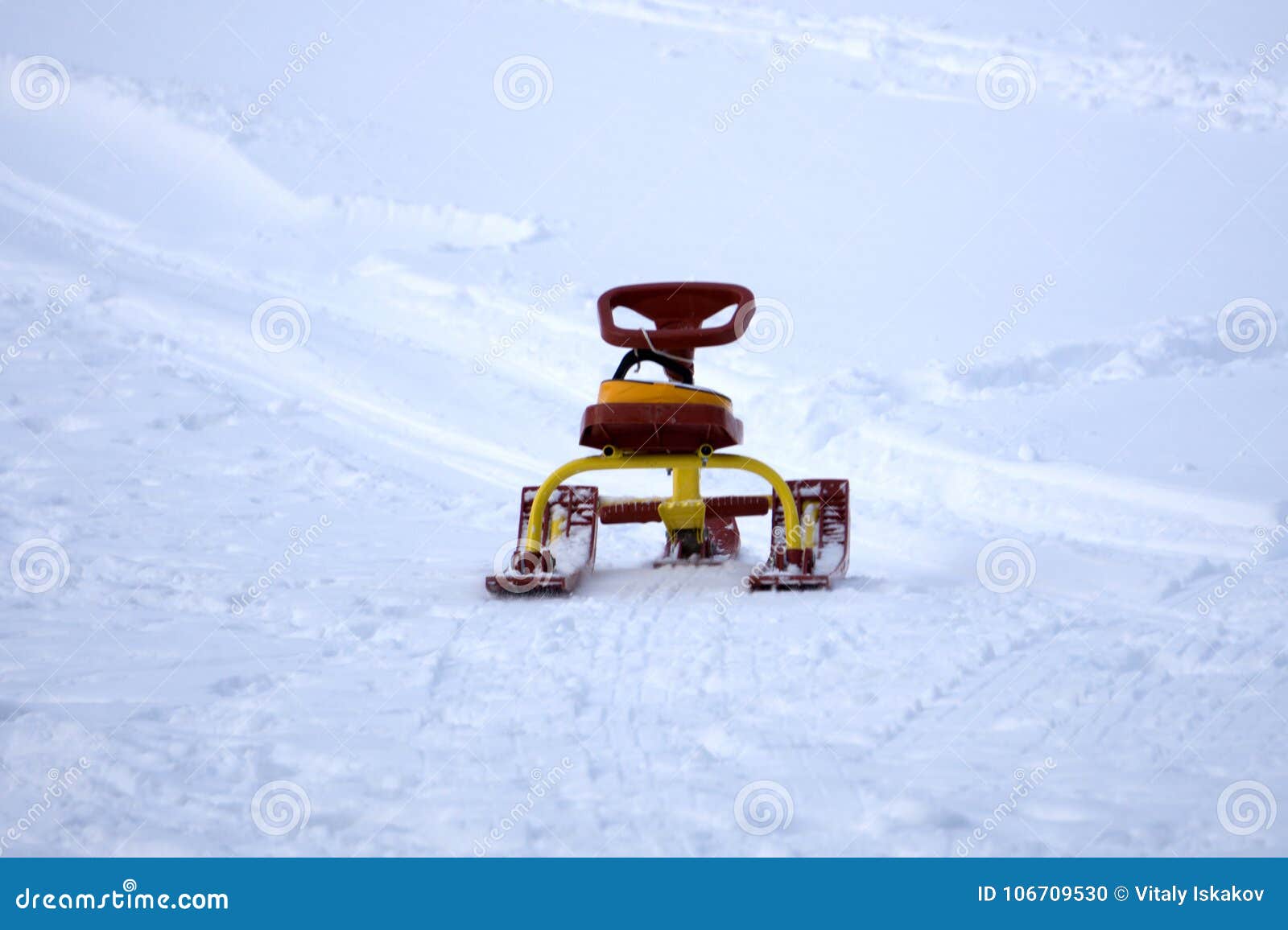 Snow Sled Steering Wheel and Snowmobile Stock Photo - Image of silver ...