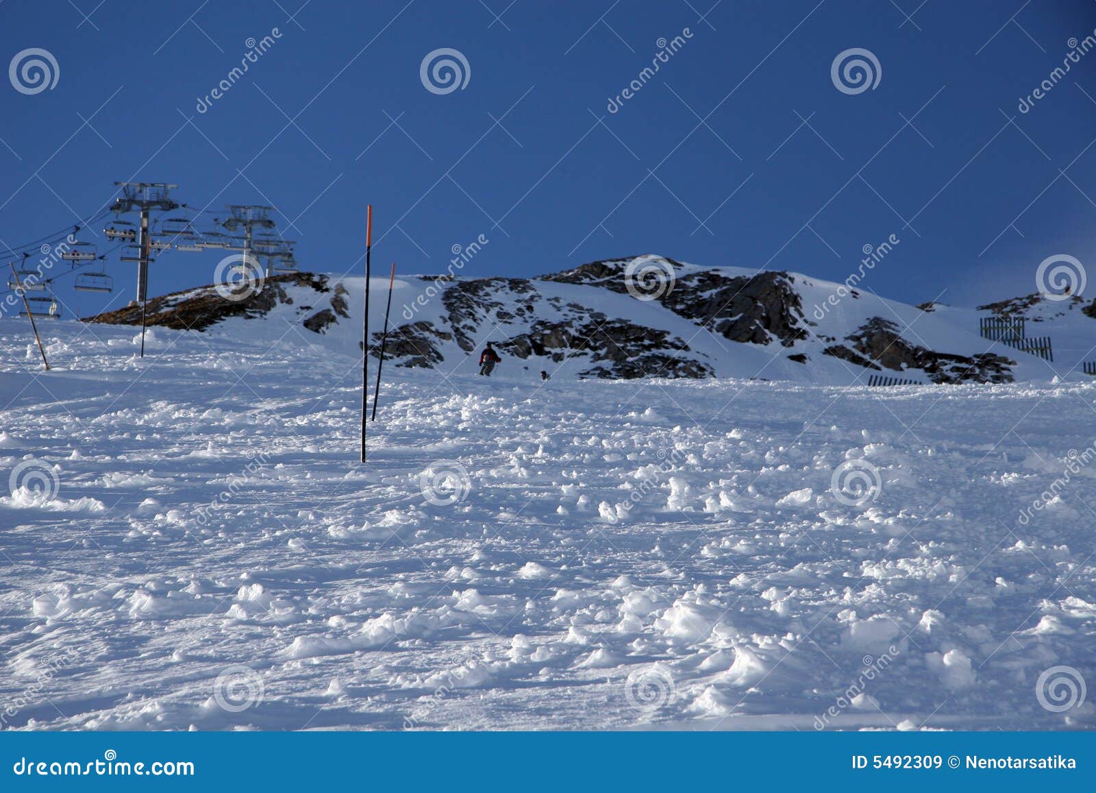 Snow slopes stock image. Image of cable, sticks, blue - 5492309